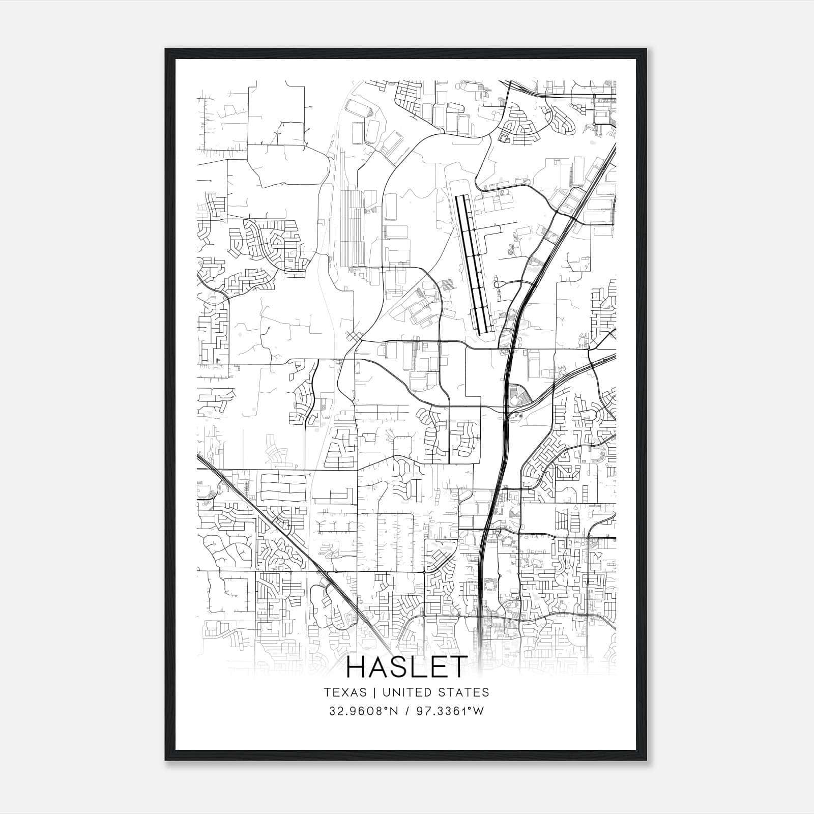 Haslet Texas Map Poster, Modern Home Decor Wall Art Print - Custom Maps ...