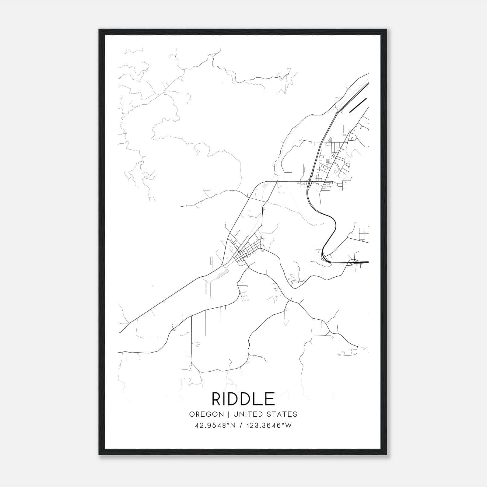 Riddle Oregon Map Poster, Modern Home Decor Wall Art Print - Custom ...