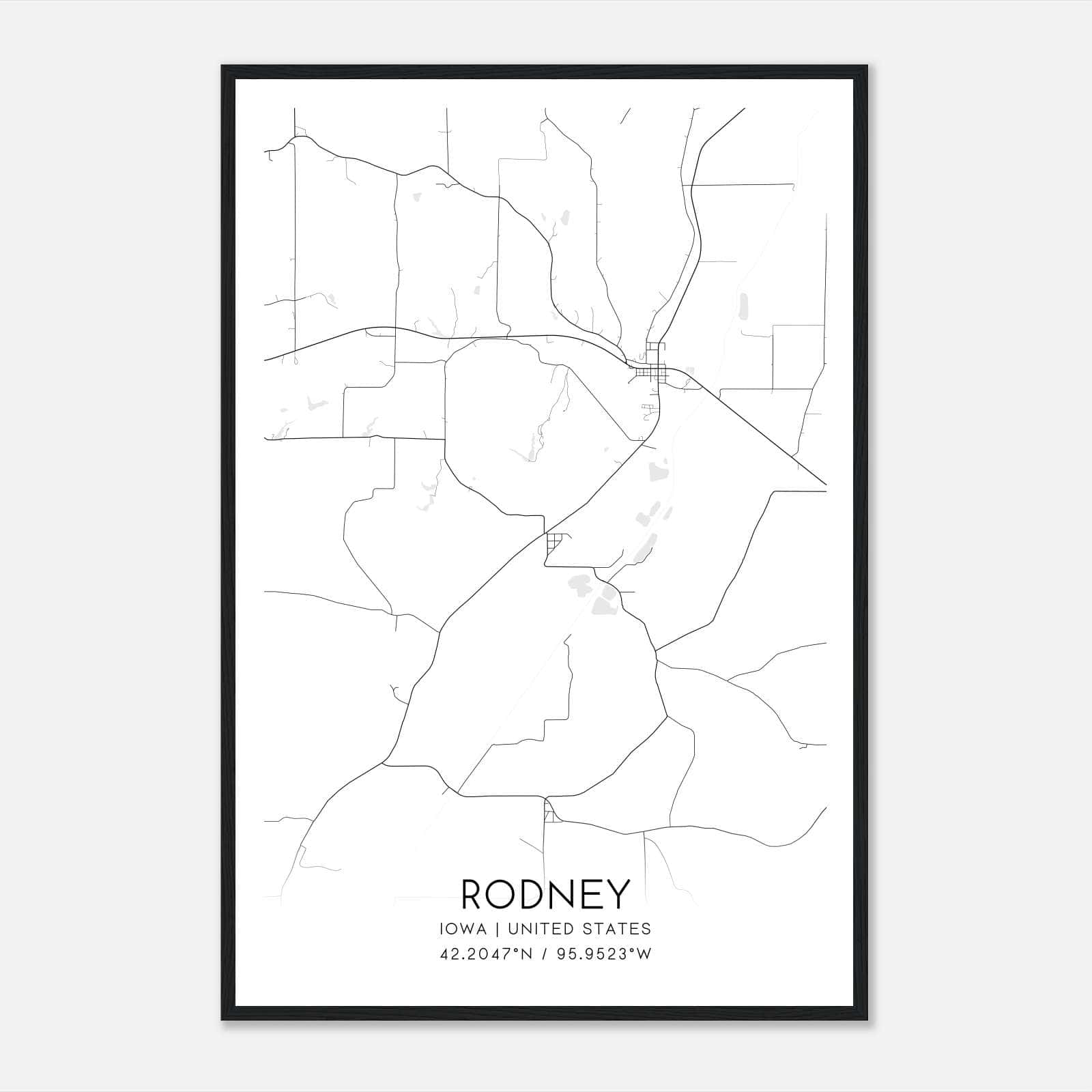 Rodney Iowa Map Poster, Modern Home Decor Wall Art Print - Custom Maps ...