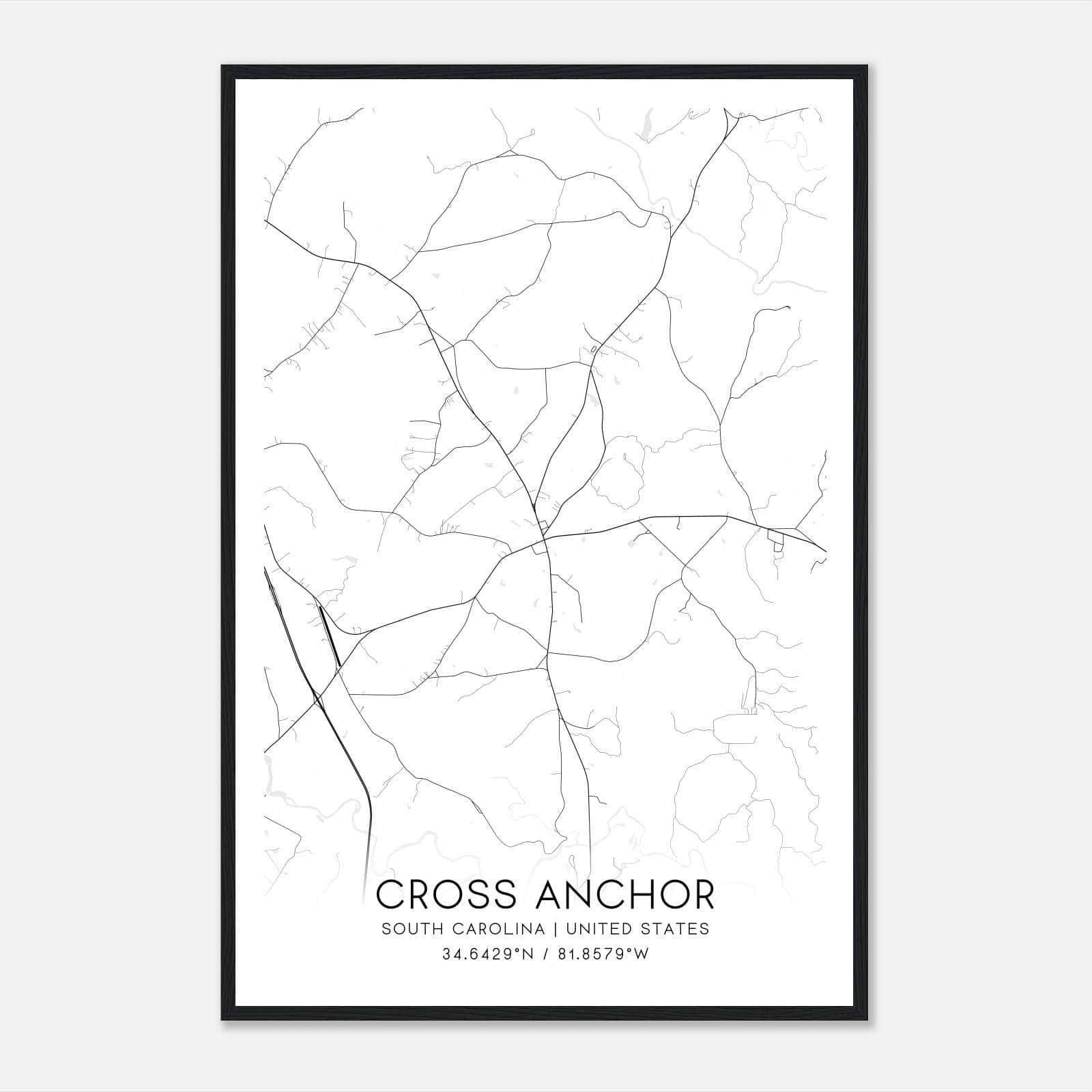 Cross Anchor South Carolina Map Poster, Modern Home Decor Wall Art ...