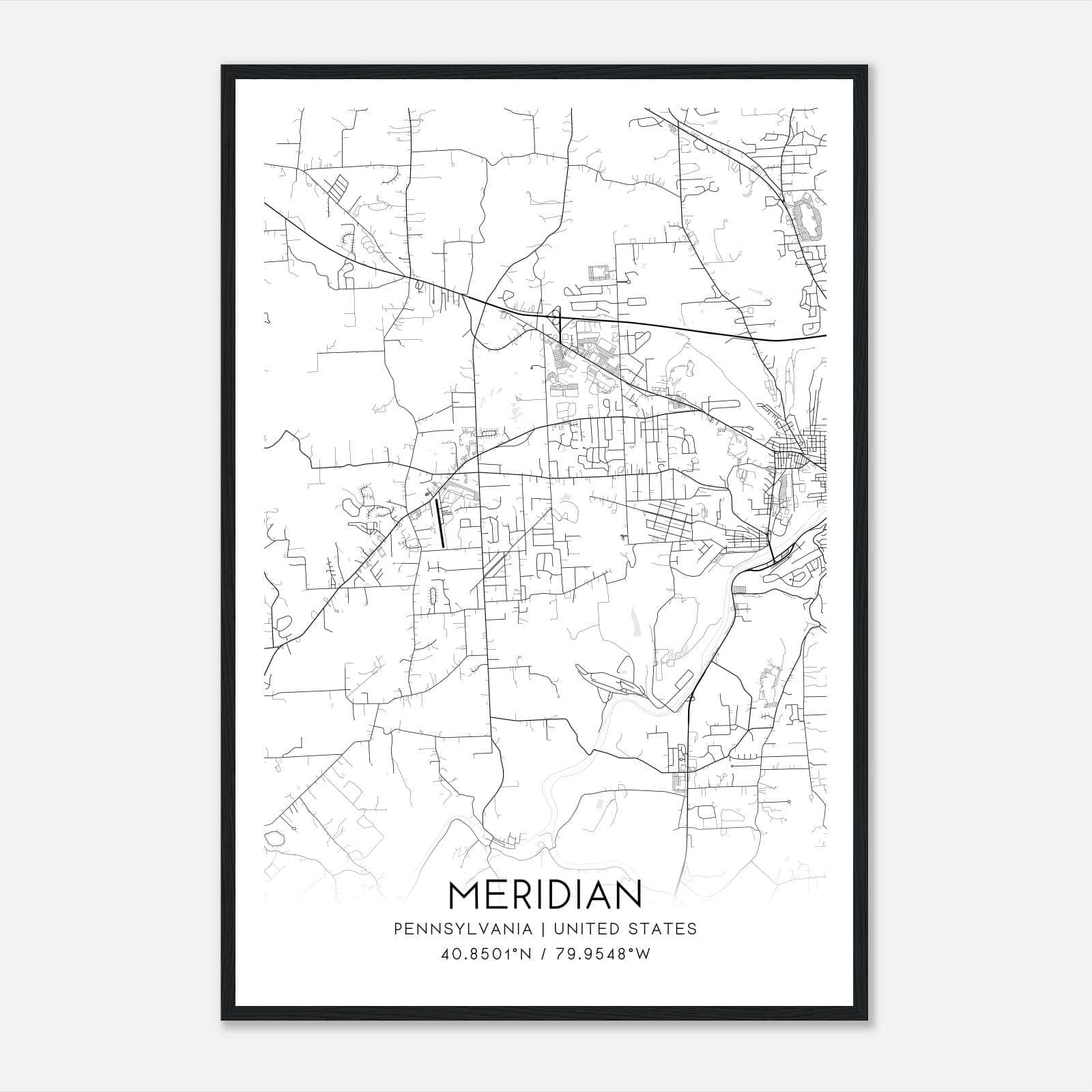 Meridian Pennsylvania Map Poster, Modern Home Decor Wall Art Print ...