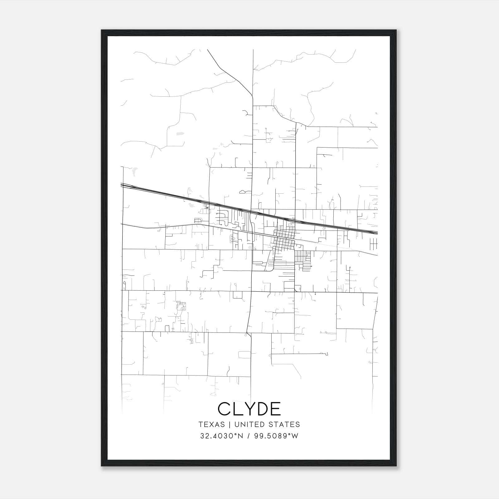 Clyde Texas Map Poster, Modern Home Decor Wall Art Print - Custom Maps ...