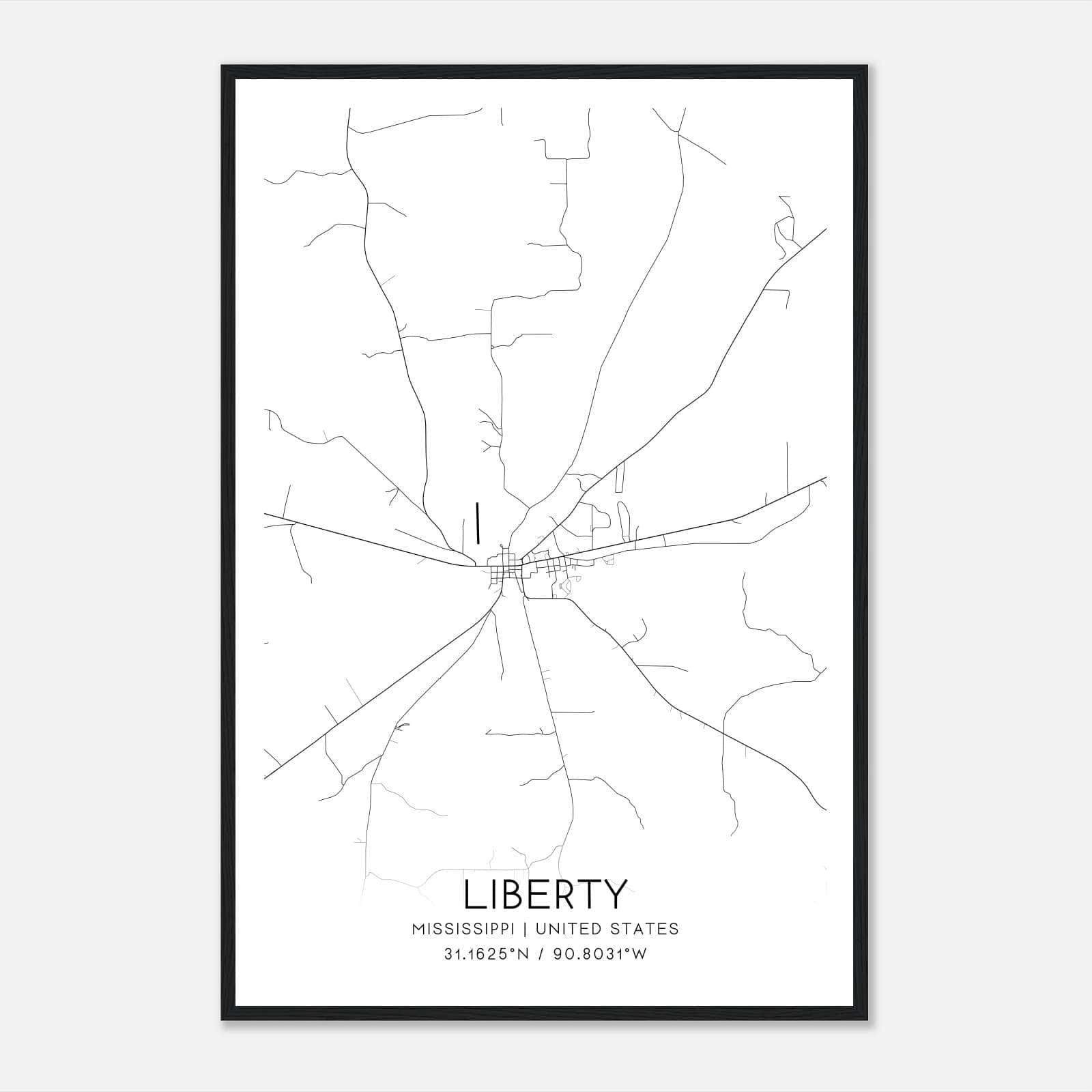 Liberty Mississippi Map Poster, Modern Home Decor Wall Art Print ...
