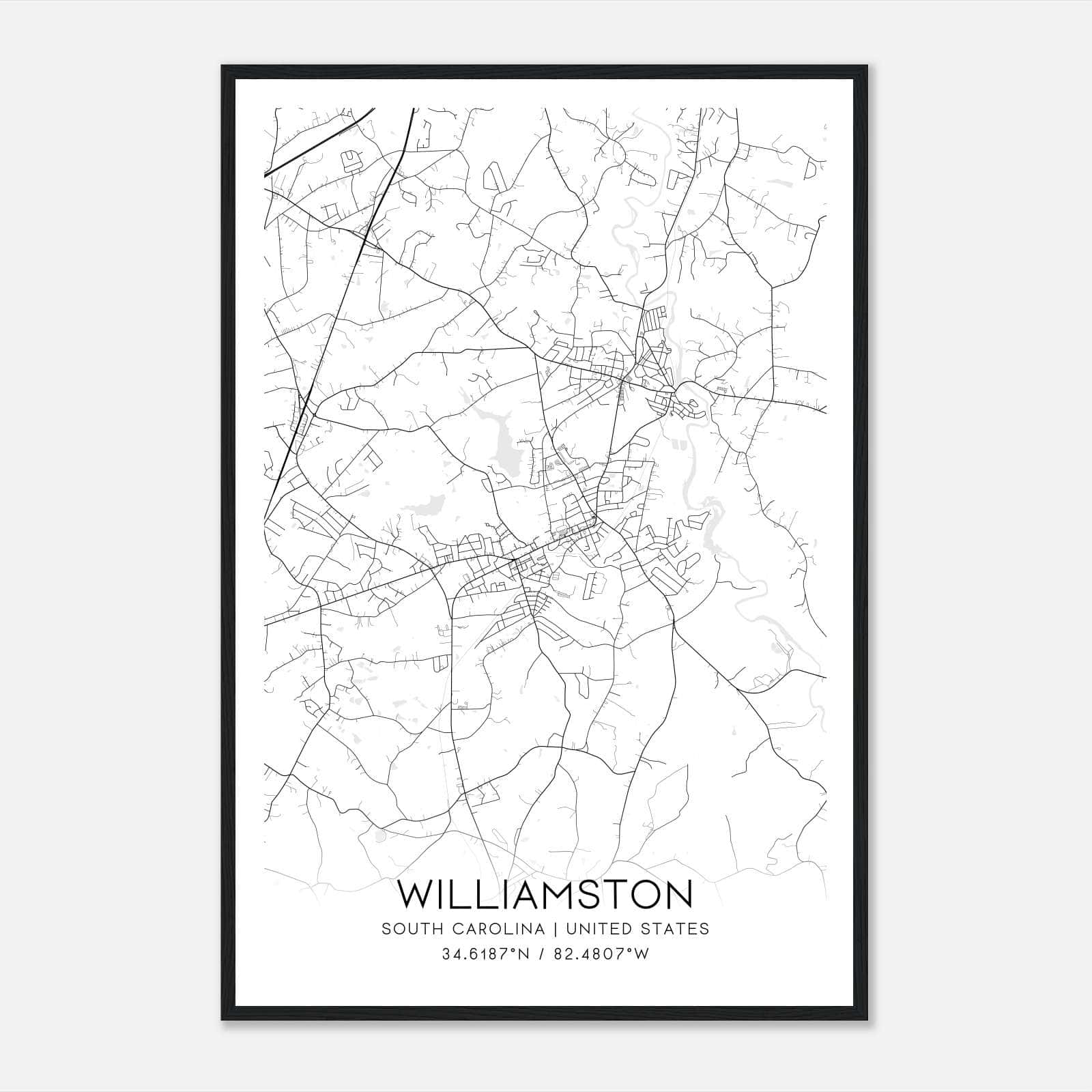 Williamston South Carolina Map Poster, Modern Home Decor Wall Art Print ...