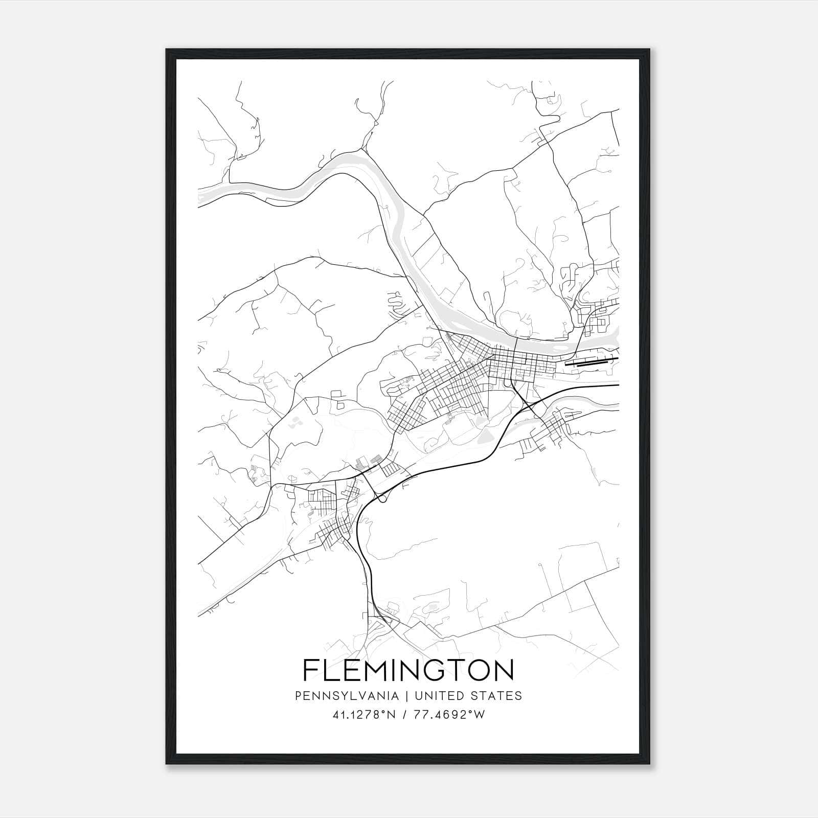 Flemington Pennsylvania Map Poster, Modern Home Decor Wall Art Print - Custom Maps & Posters