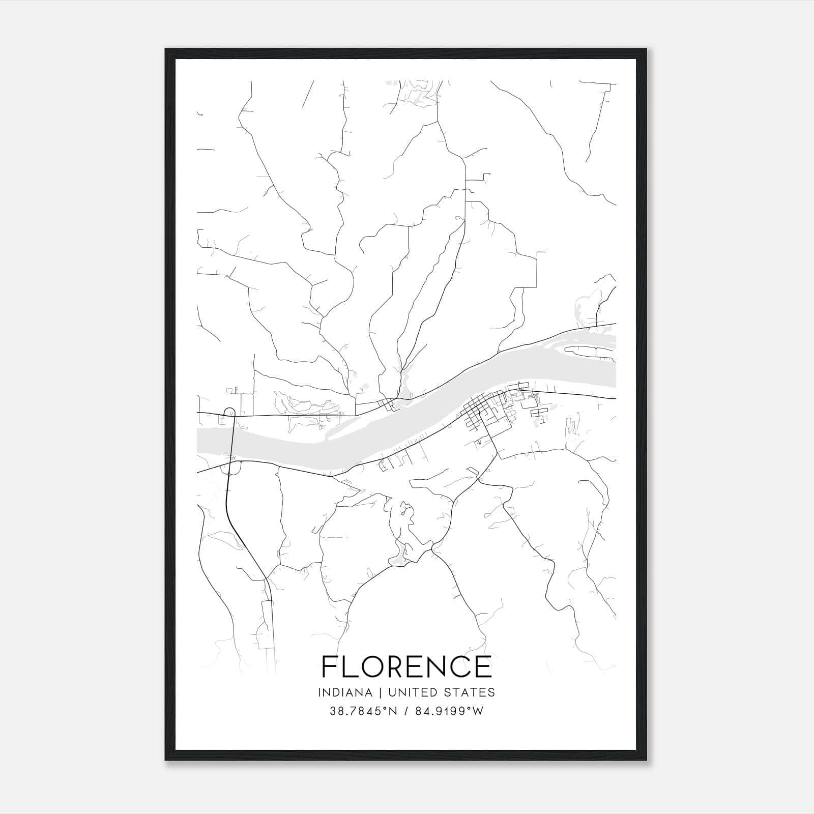 Florence Indiana Map Poster, Modern Home Decor Wall Art Print - Custom ...