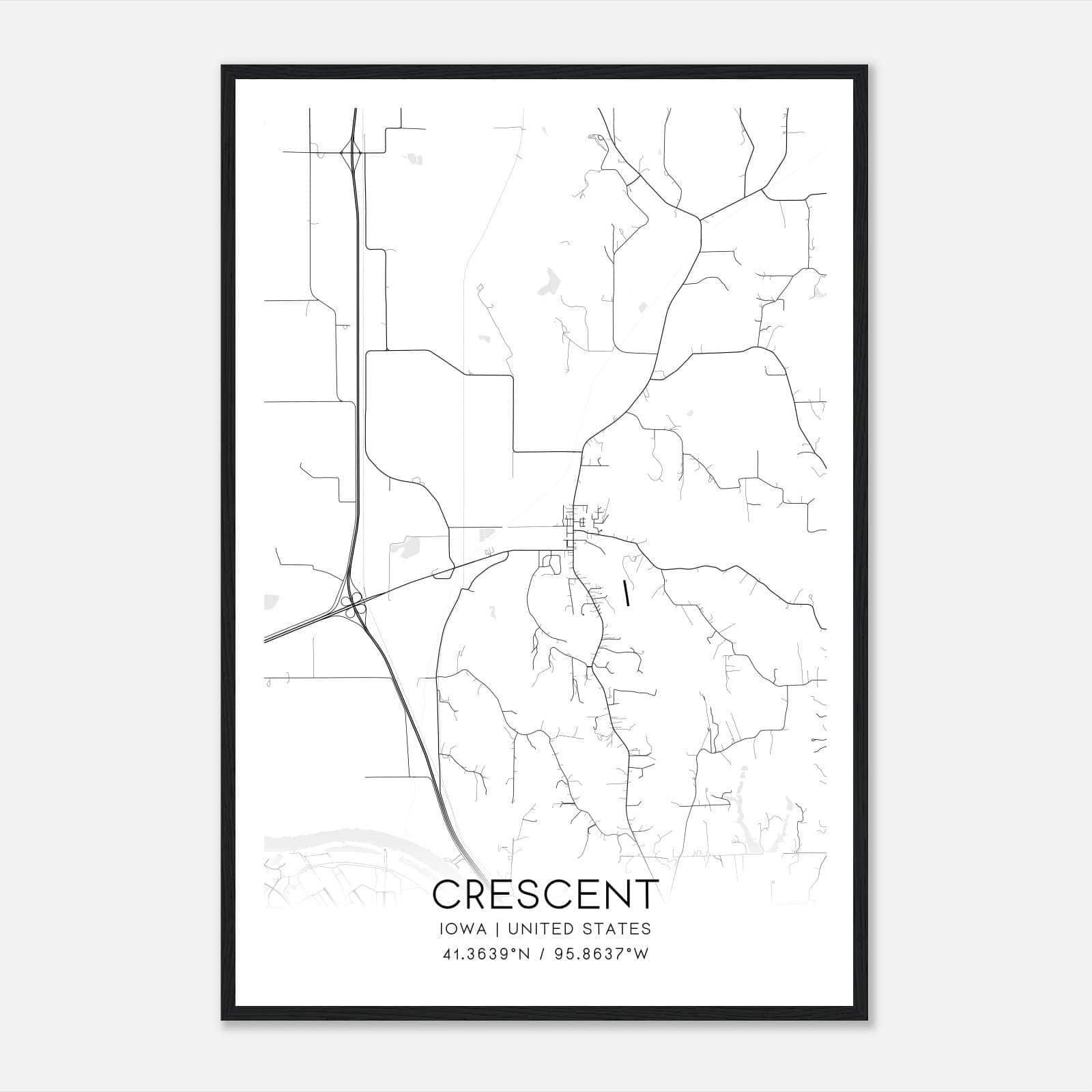 Crescent Iowa Map Poster, Modern Home Decor Wall Art Print - Custom ...