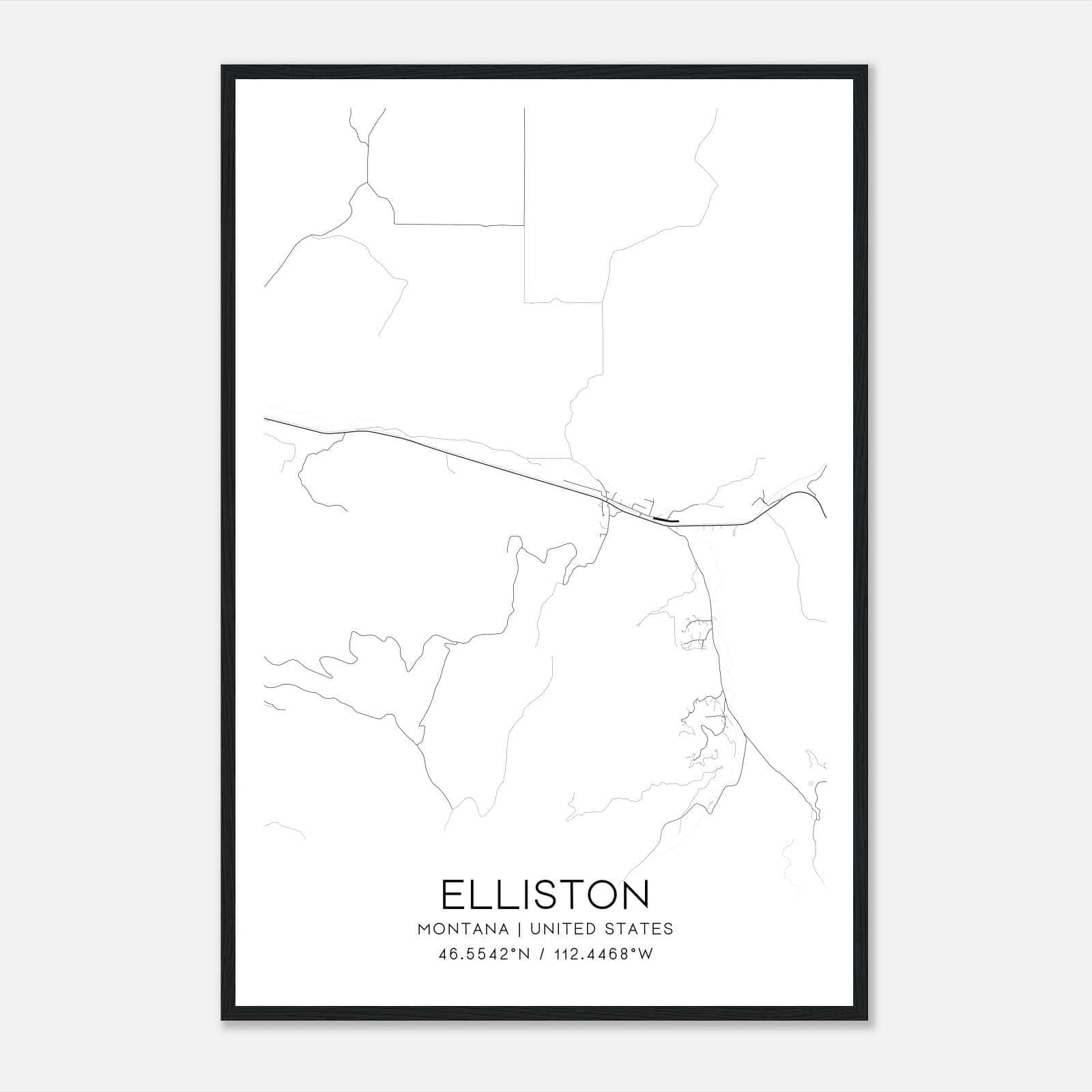 Elliston Montana Map Poster, Modern Home Decor Wall Art Print - Custom ...