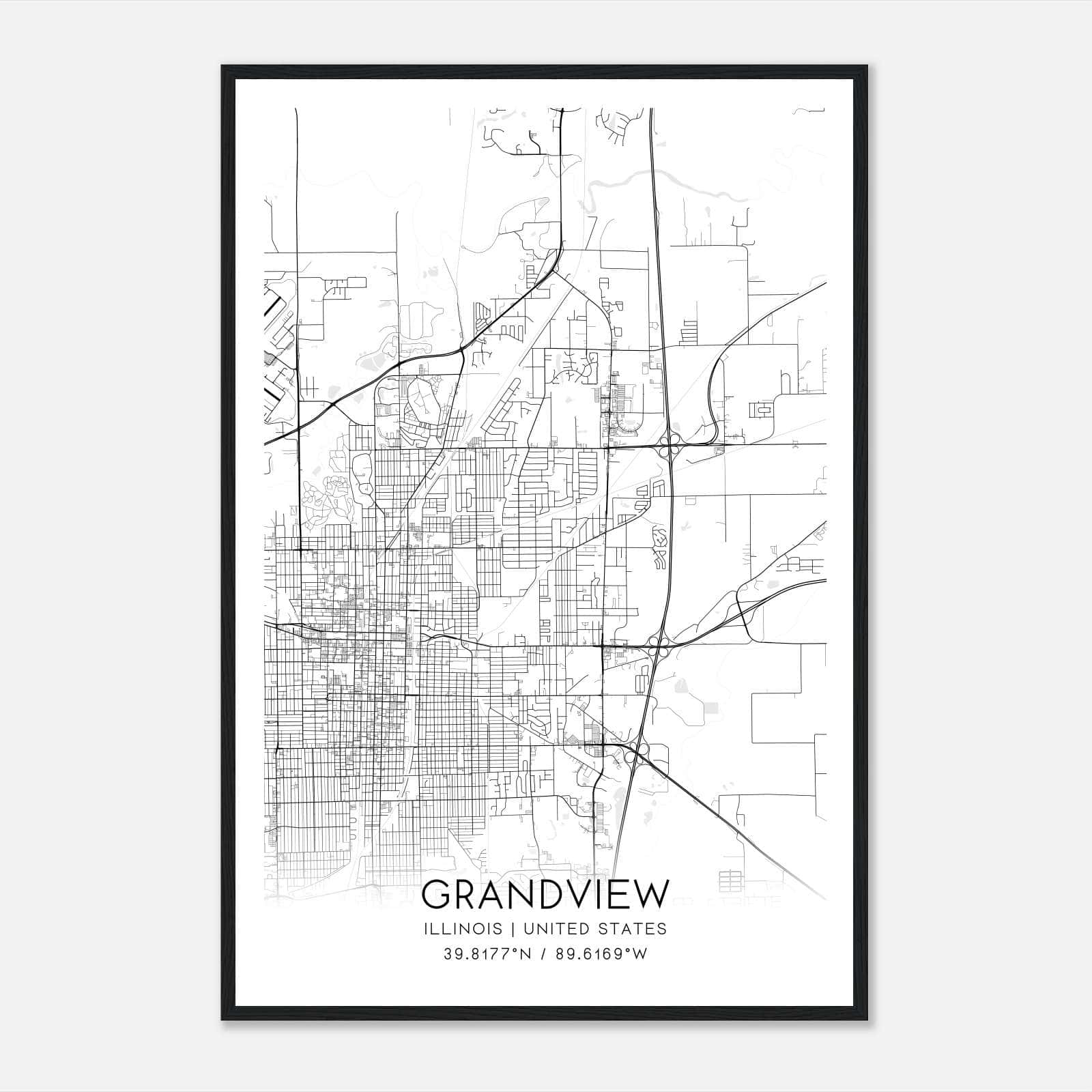 Grandview Illinois Map Poster, Modern Home Decor Wall Art Print ...