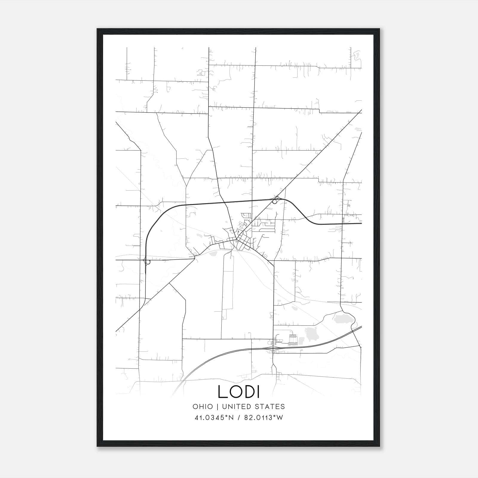 Lodi Ohio Map Poster, Modern Home Decor Wall Art Print - Custom Maps & Posters