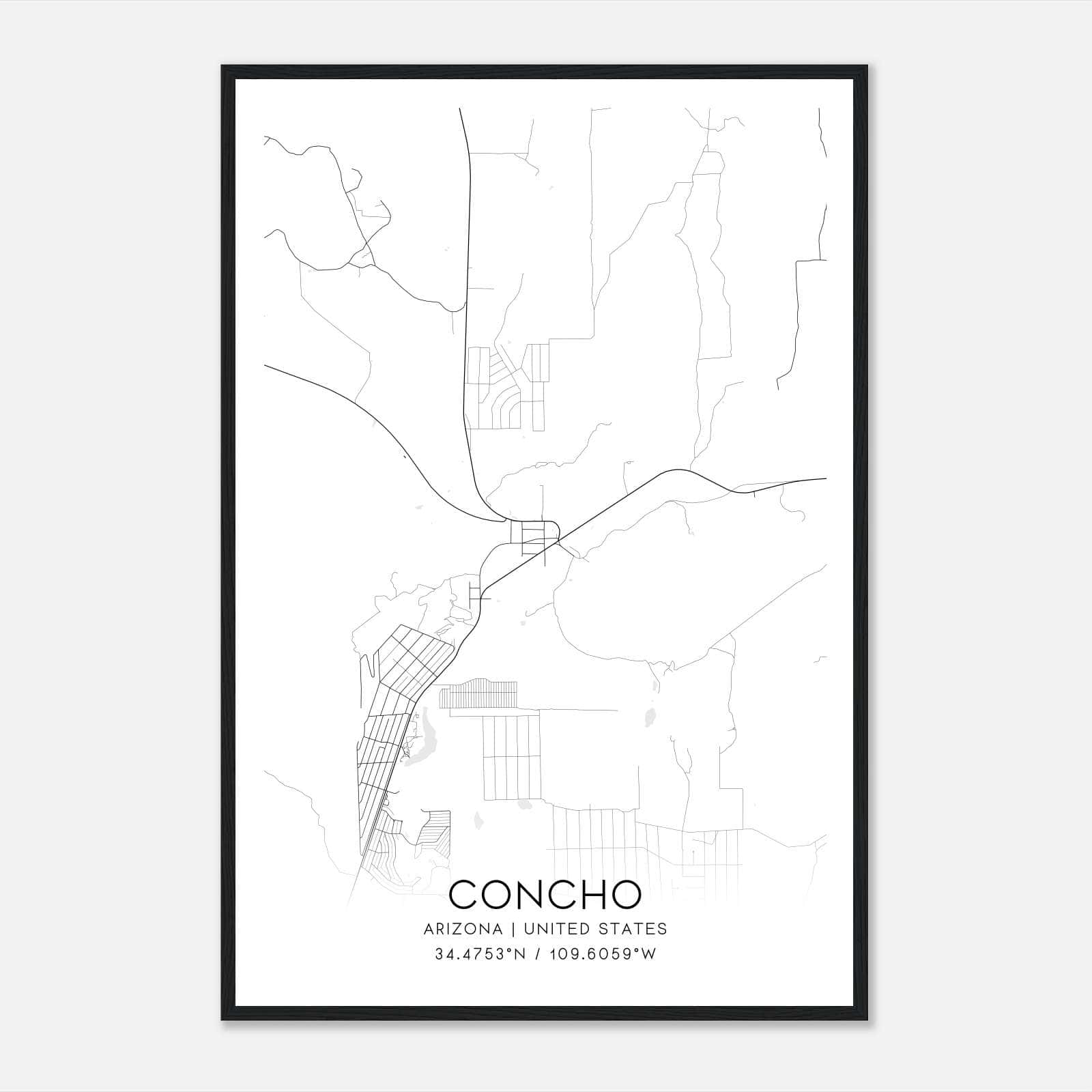 Concho Arizona Map Poster, Modern Home Decor Wall Art Print - Custom ...