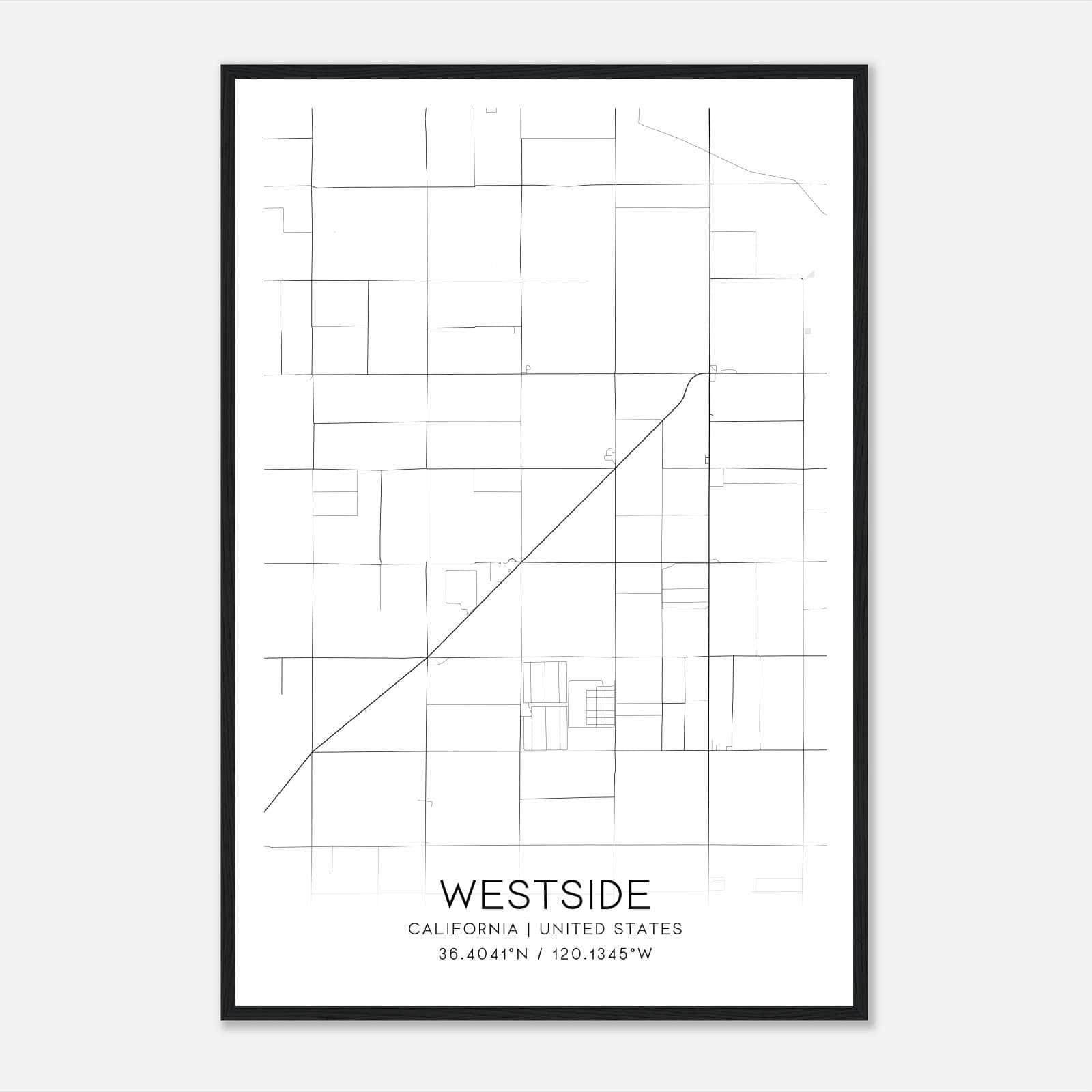 Westside California Map Poster, Modern Home Decor Wall Art Print ...