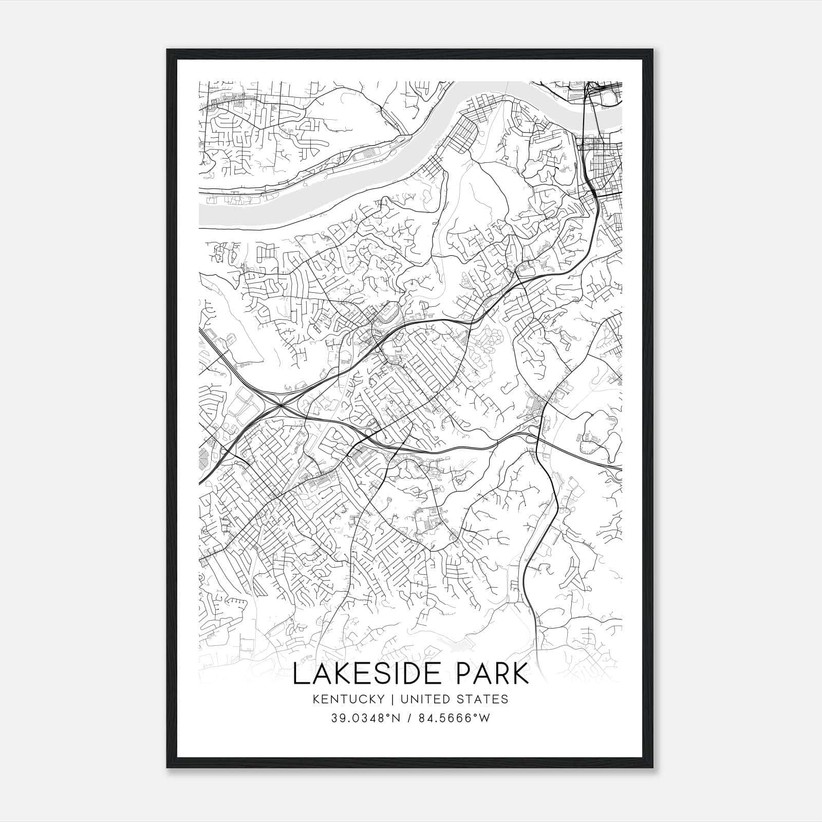 Lakeside Park Kentucky Map Poster, Modern Home Decor Wall Art Print ...