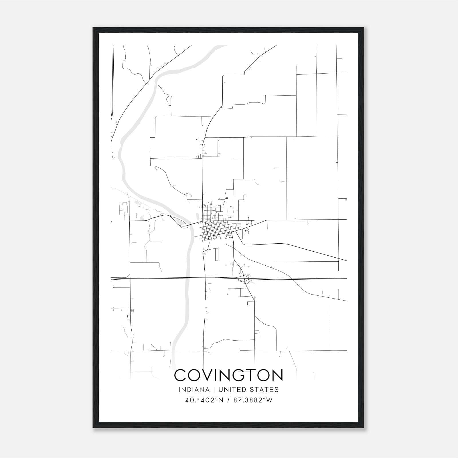 Covington Indiana Map Poster, Modern Home Decor Wall Art Print - Custom ...