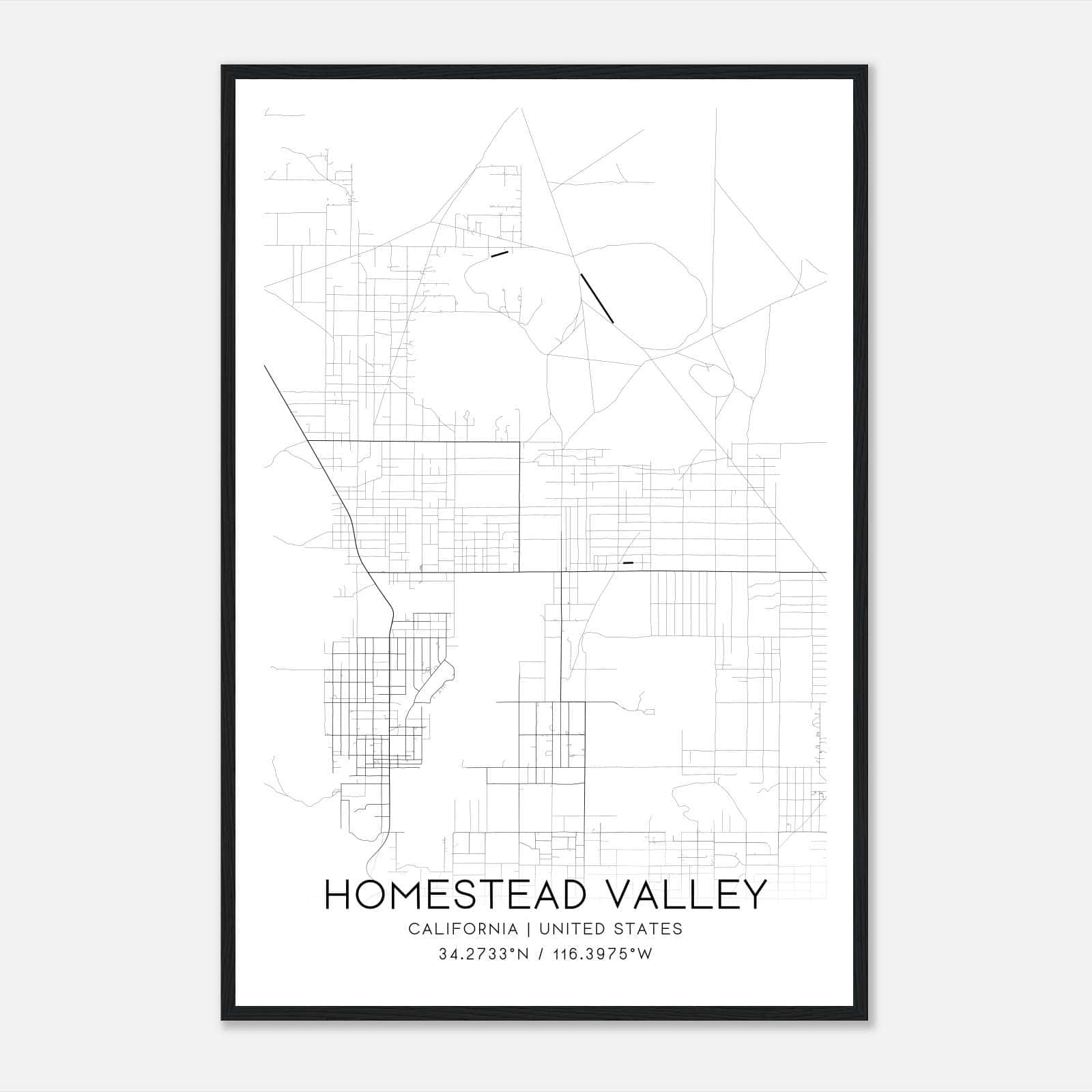 Homestead Valley California Map Poster, Modern Home Decor Wall Art ...