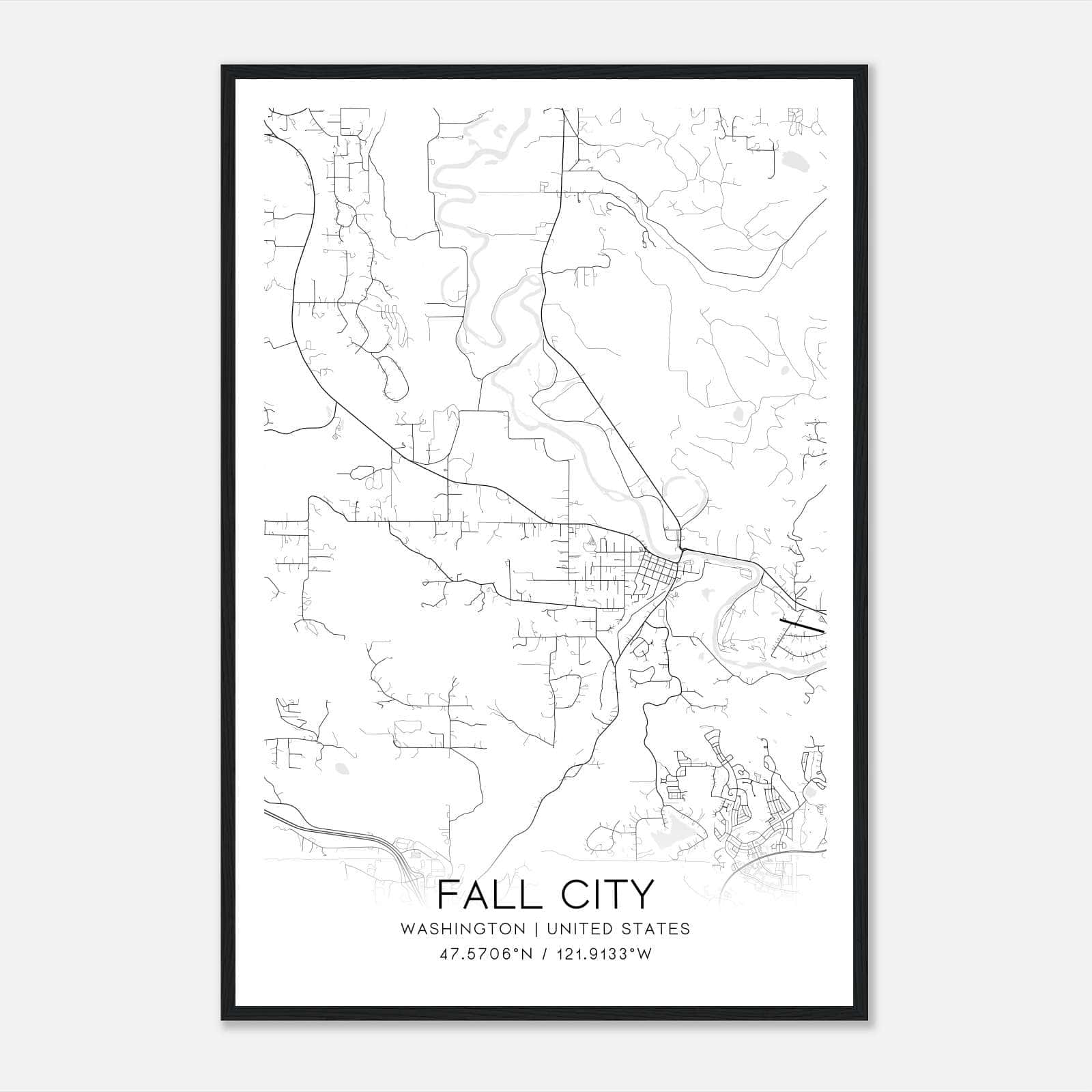 Fall City Washington Map Poster, Modern Home Decor Wall Art Print ...