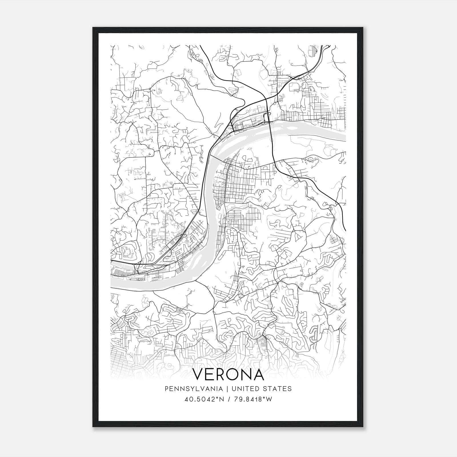 Verona Pennsylvania Map Poster, Modern Home Decor Wall Art Print ...