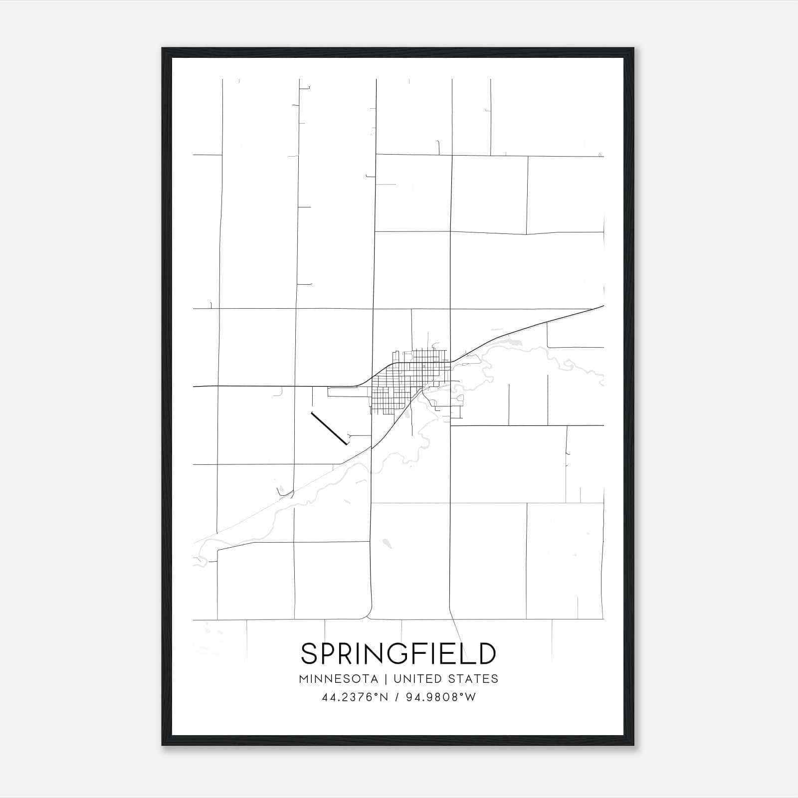 Springfield Minnesota Map Poster, Modern Home Decor Wall Art Print ...