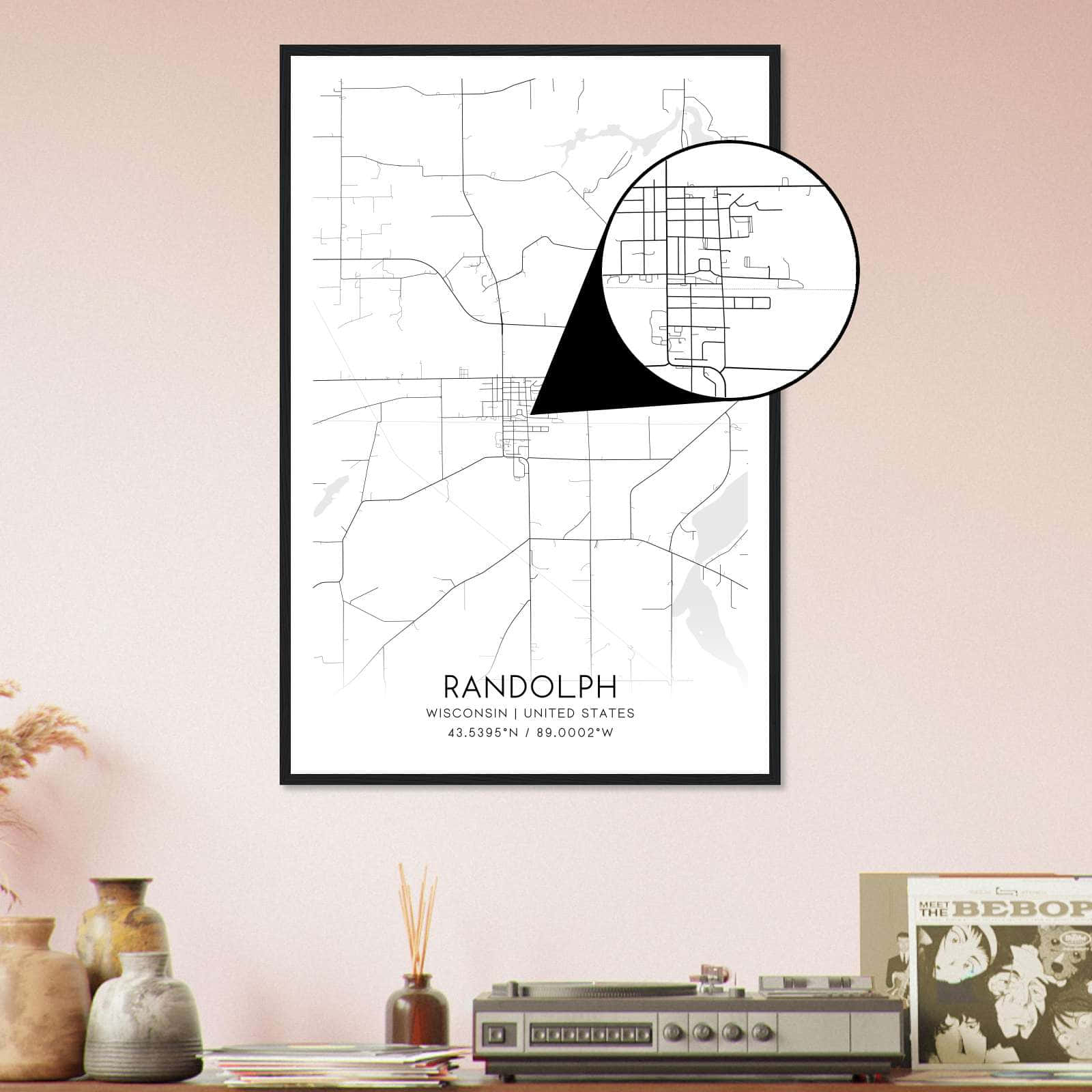 Randolph Wisconsin Map Poster, Modern Home Decor Wall Art Print - Custom Maps & Posters