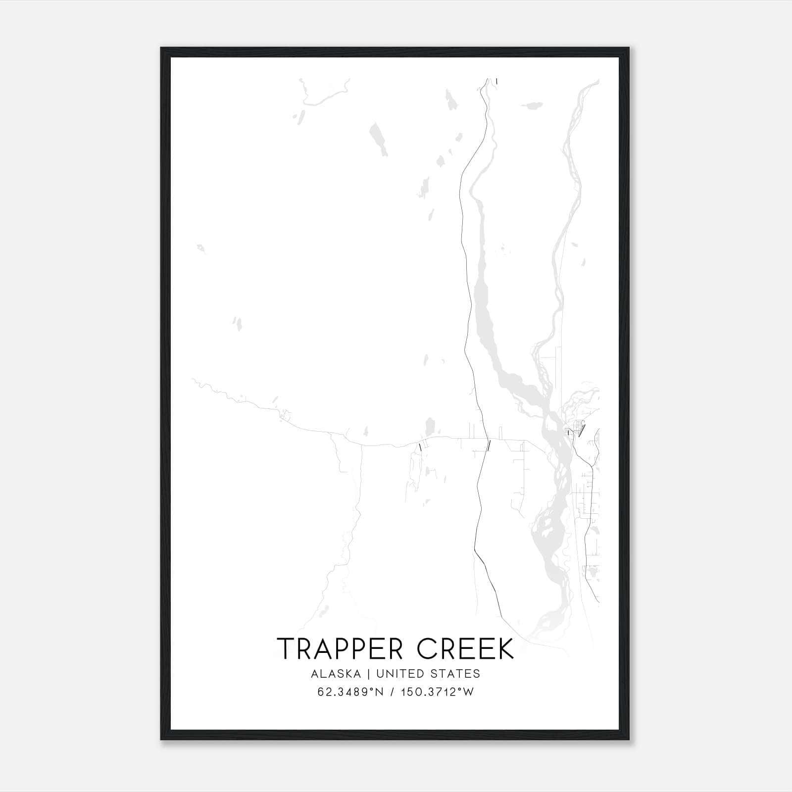 Trapper Creek Alaska Map Poster, Modern Home Decor Wall Art Print ...