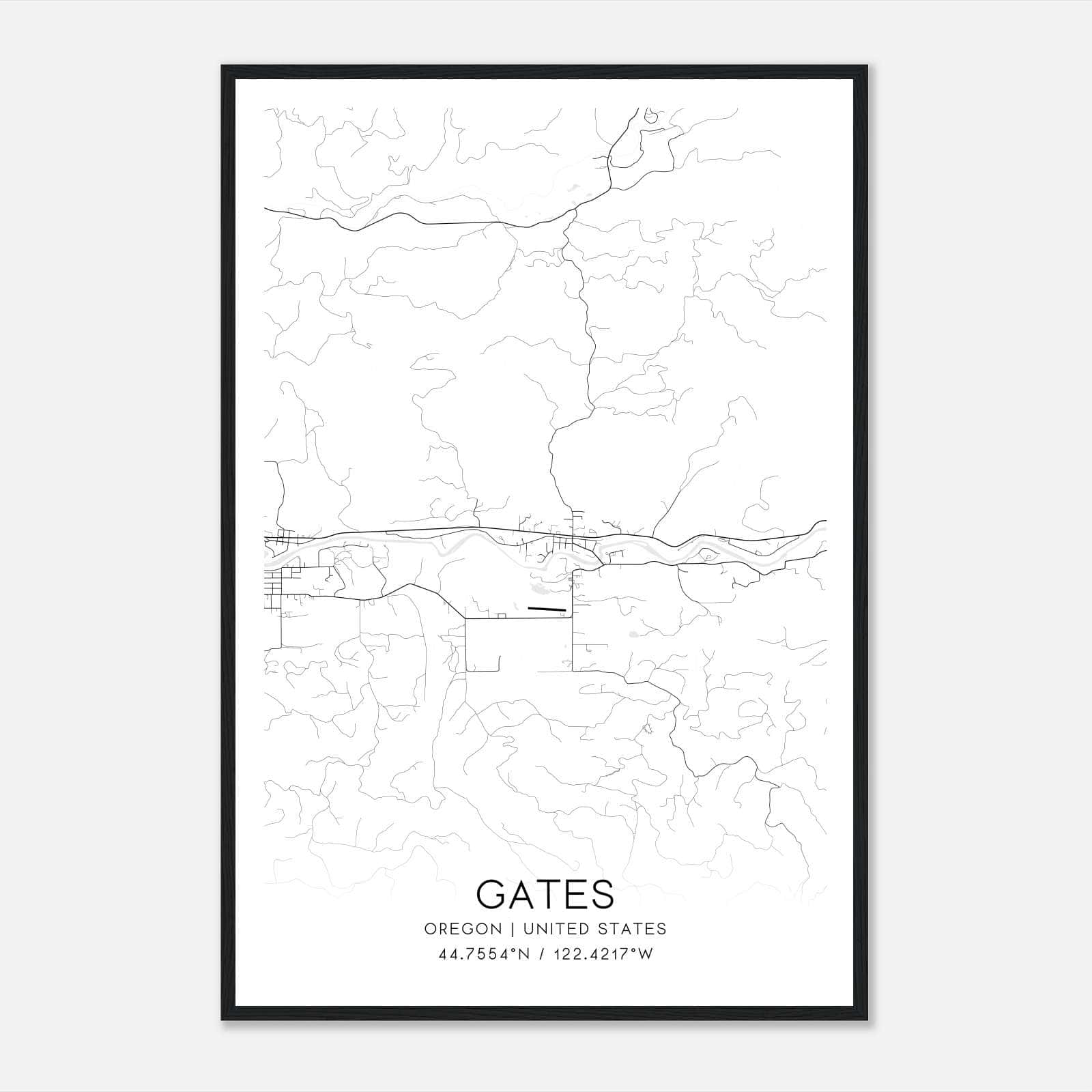 Gates Oregon Map Poster, Modern Home Decor Wall Art Print - Custom Maps ...