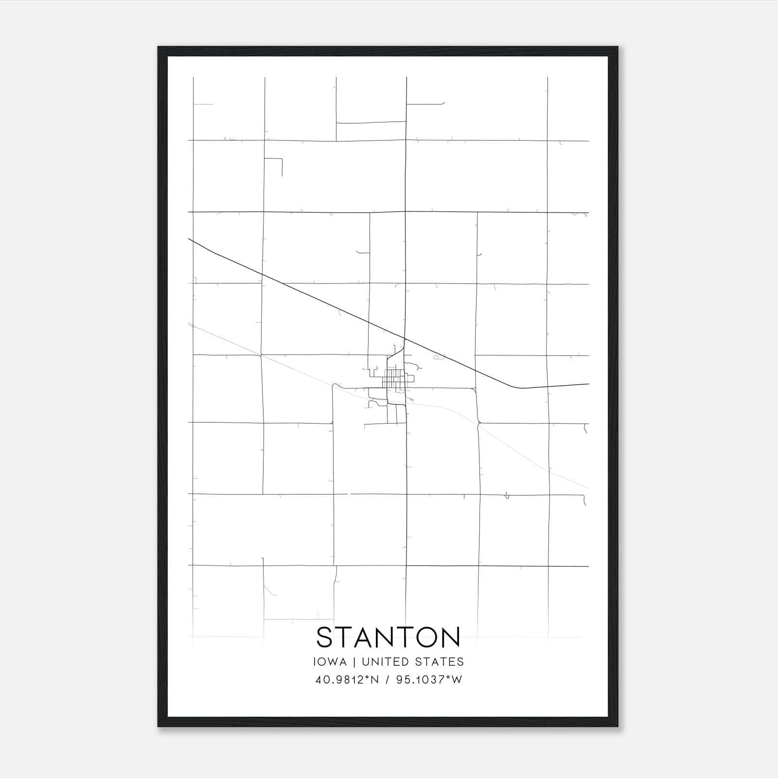 Stanton Iowa Map Poster, Modern Home Decor Wall Art Print - Custom Maps ...
