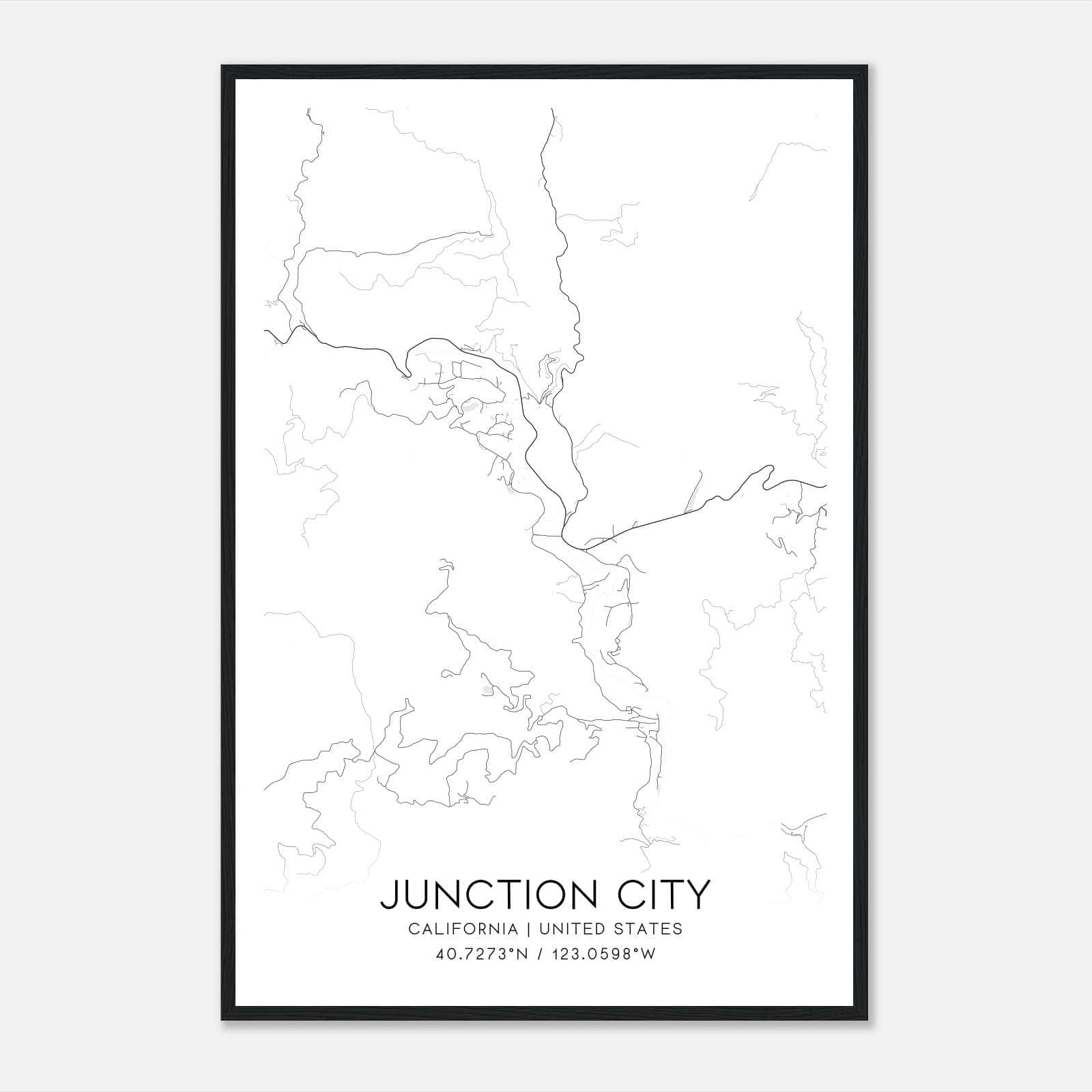 Junction City California Map Poster, Modern Home Decor Wall Art Print ...