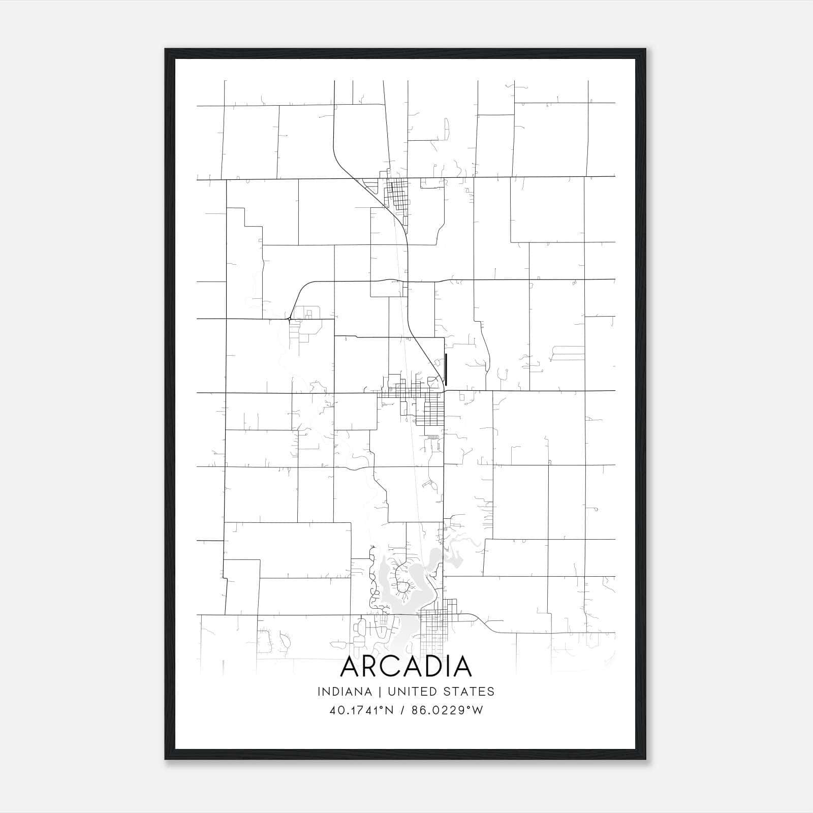 Arcadia Indiana Map Poster, Modern Home Decor Wall Art Print - Custom ...