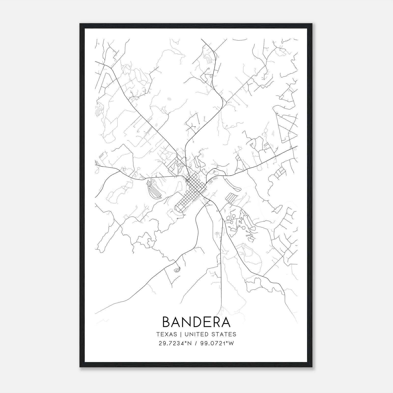 Bandera Texas Map Poster, Modern Home Decor Wall Art Print - Custom ...
