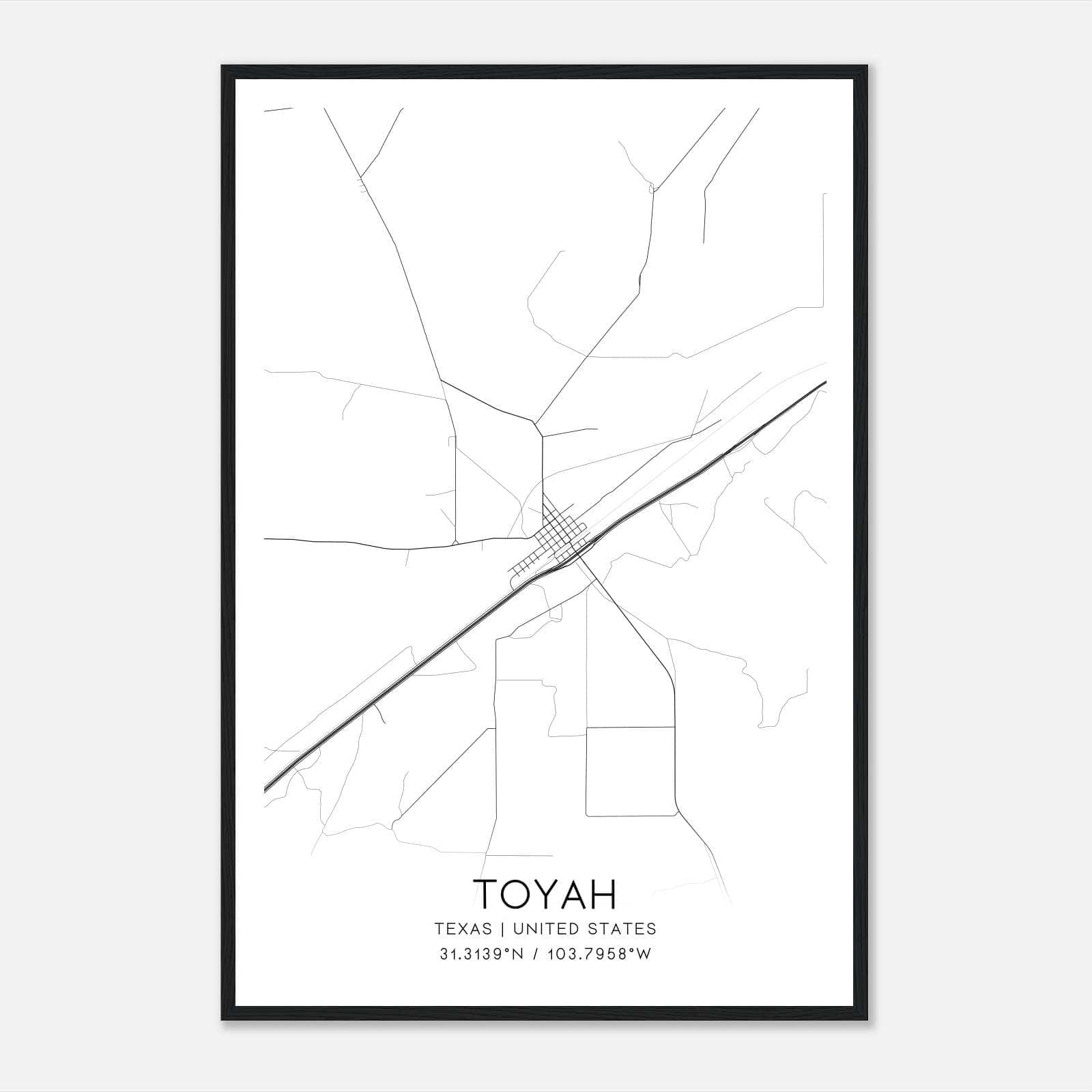 Toyah Texas Map Poster, Modern Home Decor Wall Art Print - Custom Maps ...