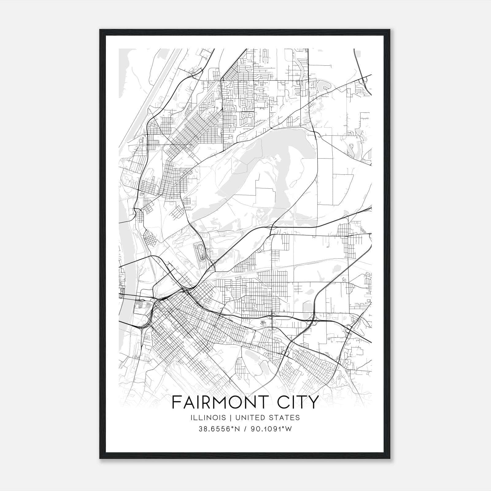 Fairmont City Illinois Map Poster, Modern Home Decor Wall Art Print ...
