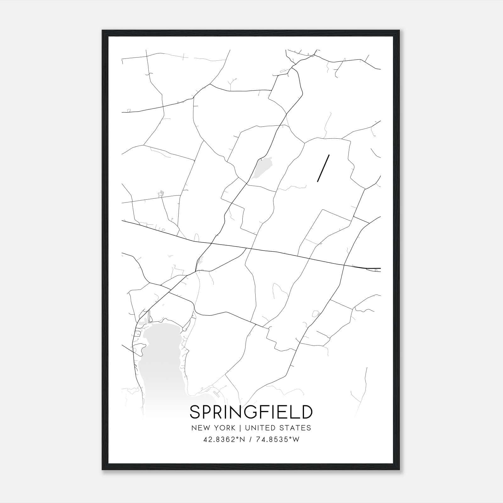 Springfield New York Map Poster, Modern Home Decor Wall Art Print ...