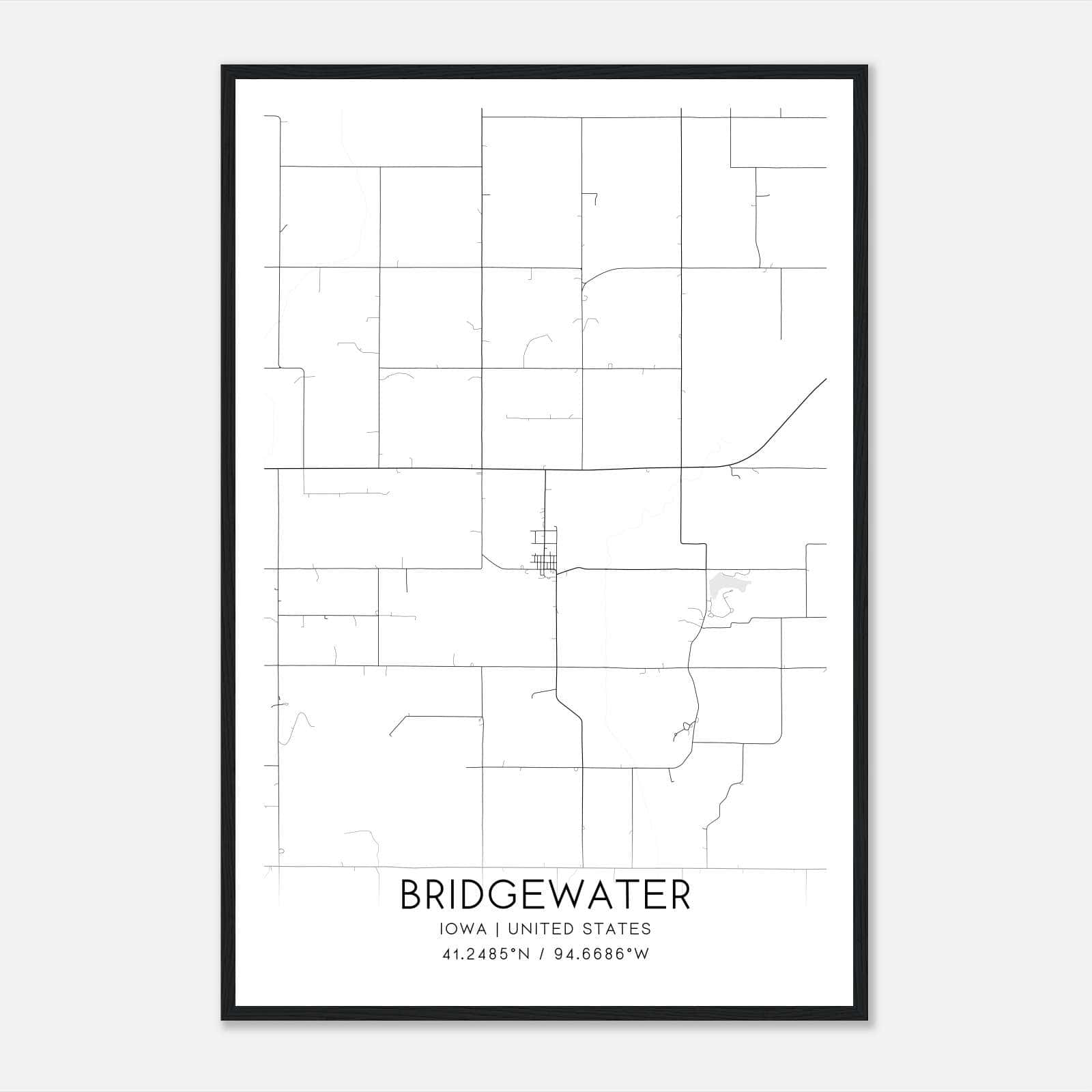 Bridgewater Iowa Map Poster, Modern Home Decor Wall Art Print - Custom ...