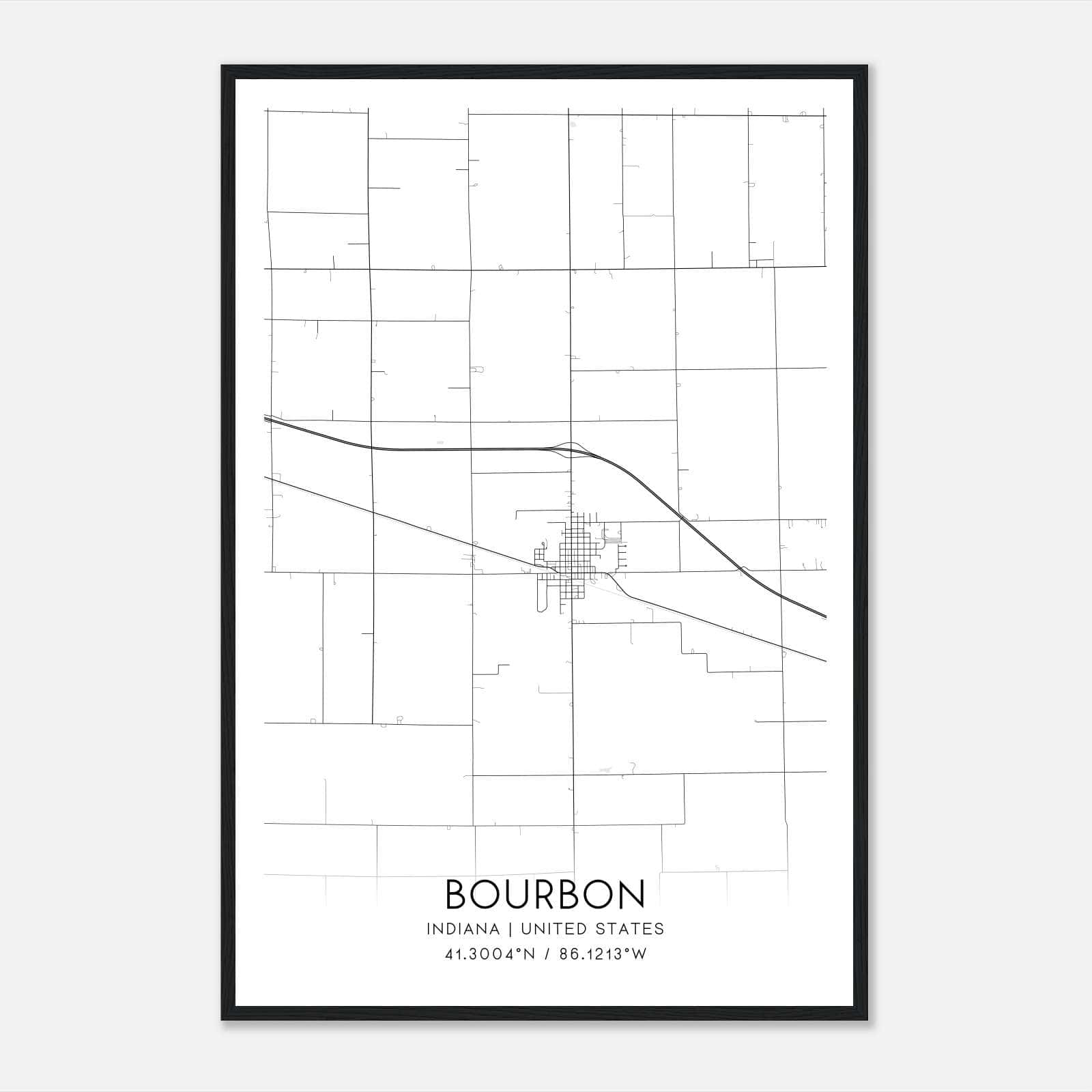 Bourbon Indiana Map Poster, Modern Home Decor Wall Art Print - Custom ...