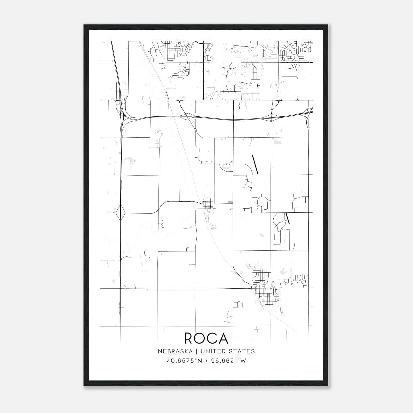 Roca Nebraska Map Poster, Modern Home Decor Wall Art Print - Custom ...