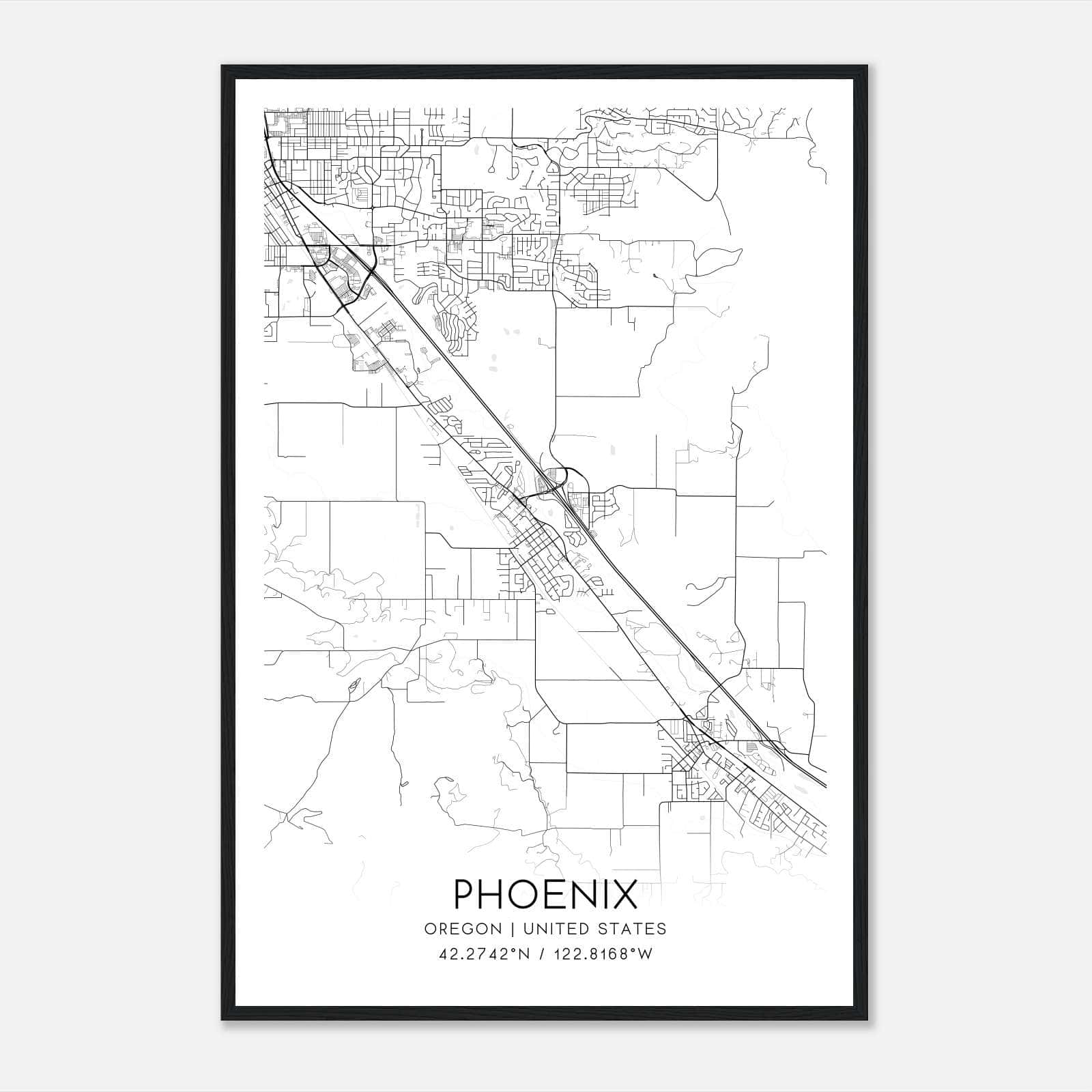 Phoenix Oregon Map Poster, Modern Home Decor Wall Art Print - Custom ...