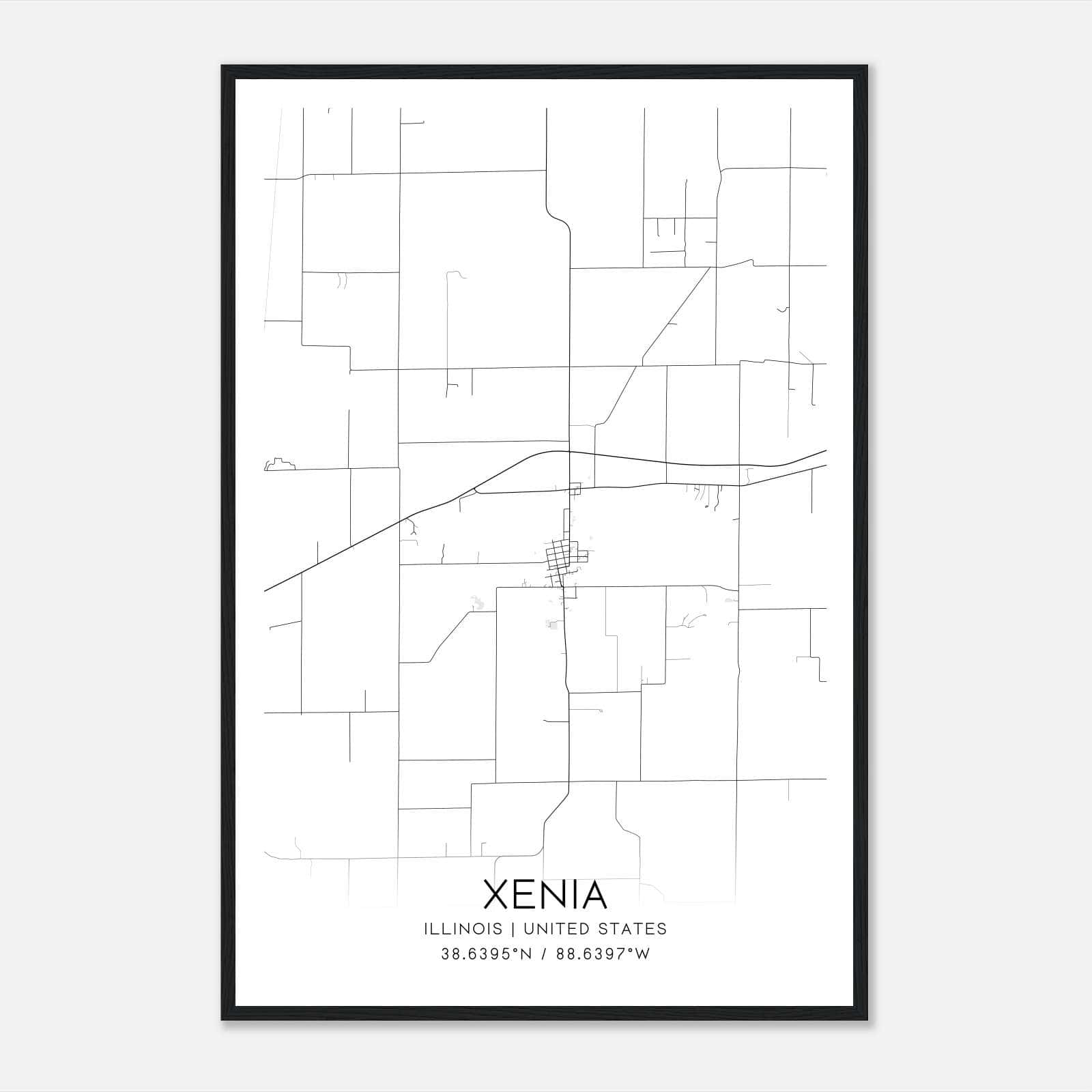 Xenia Illinois Map Poster, Modern Home Decor Wall Art Print - Custom ...
