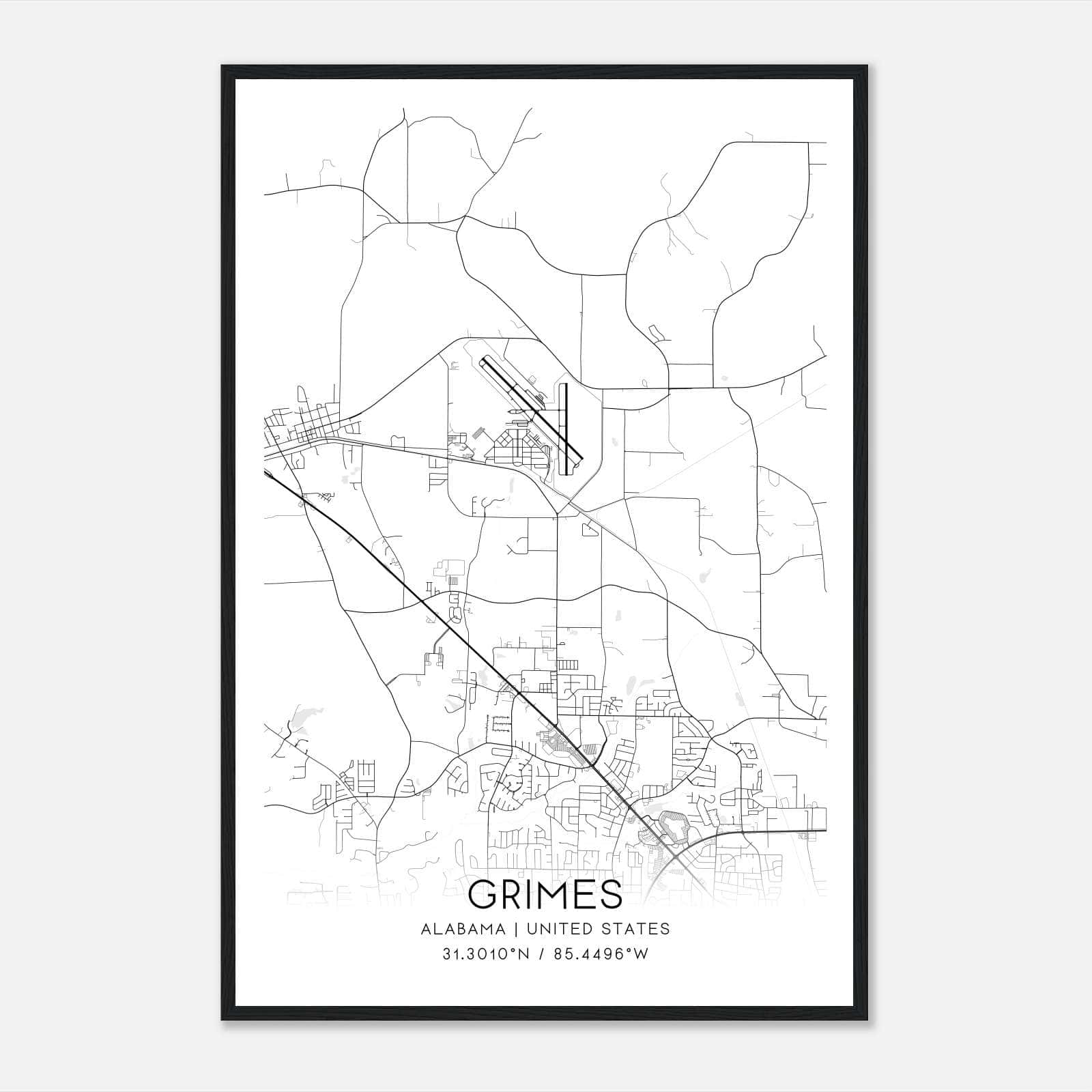 Grimes Alabama Map Poster, Modern Home Decor Wall Art Print - Custom ...