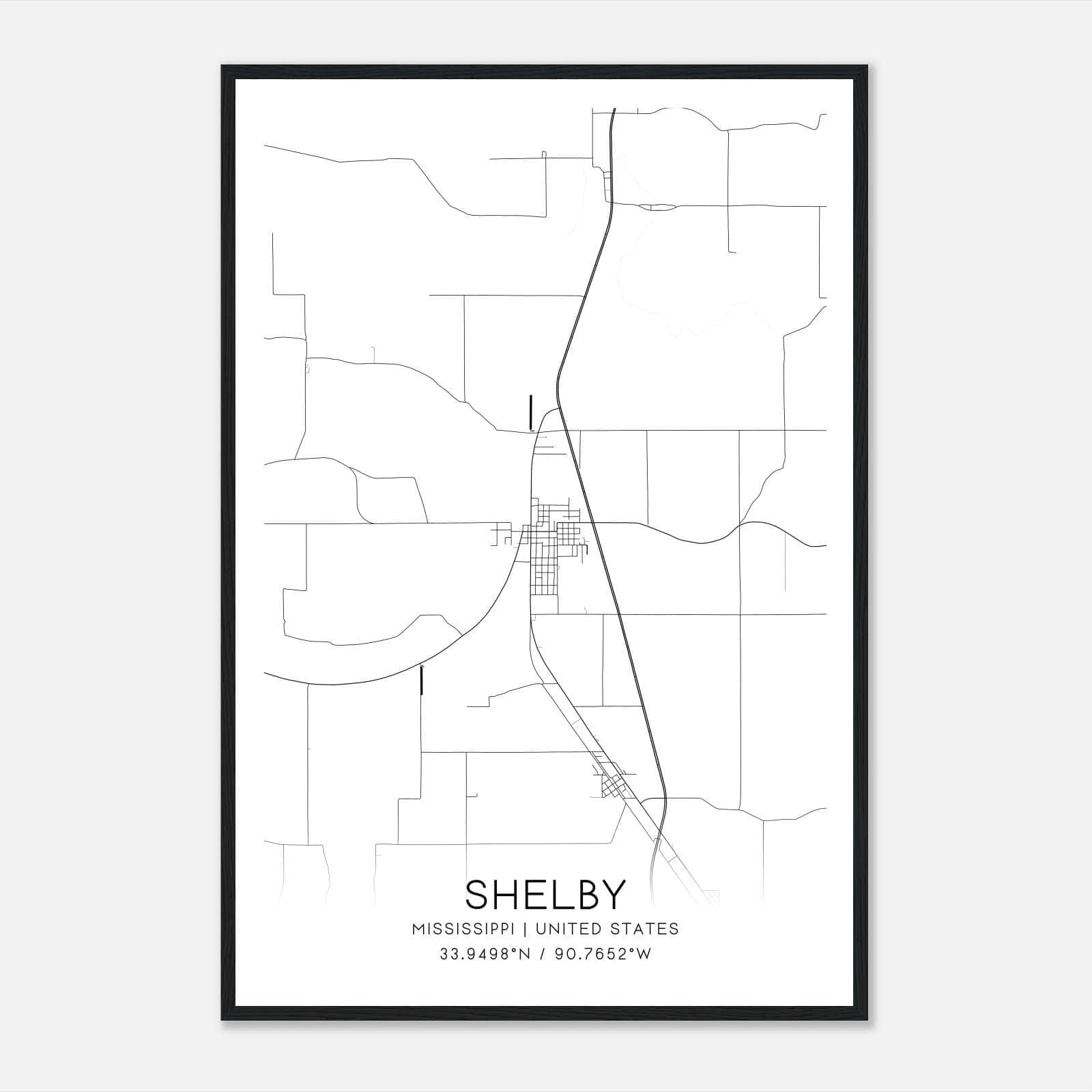 Shelby Mississippi Map Poster, Modern Home Decor Wall Art Print ...