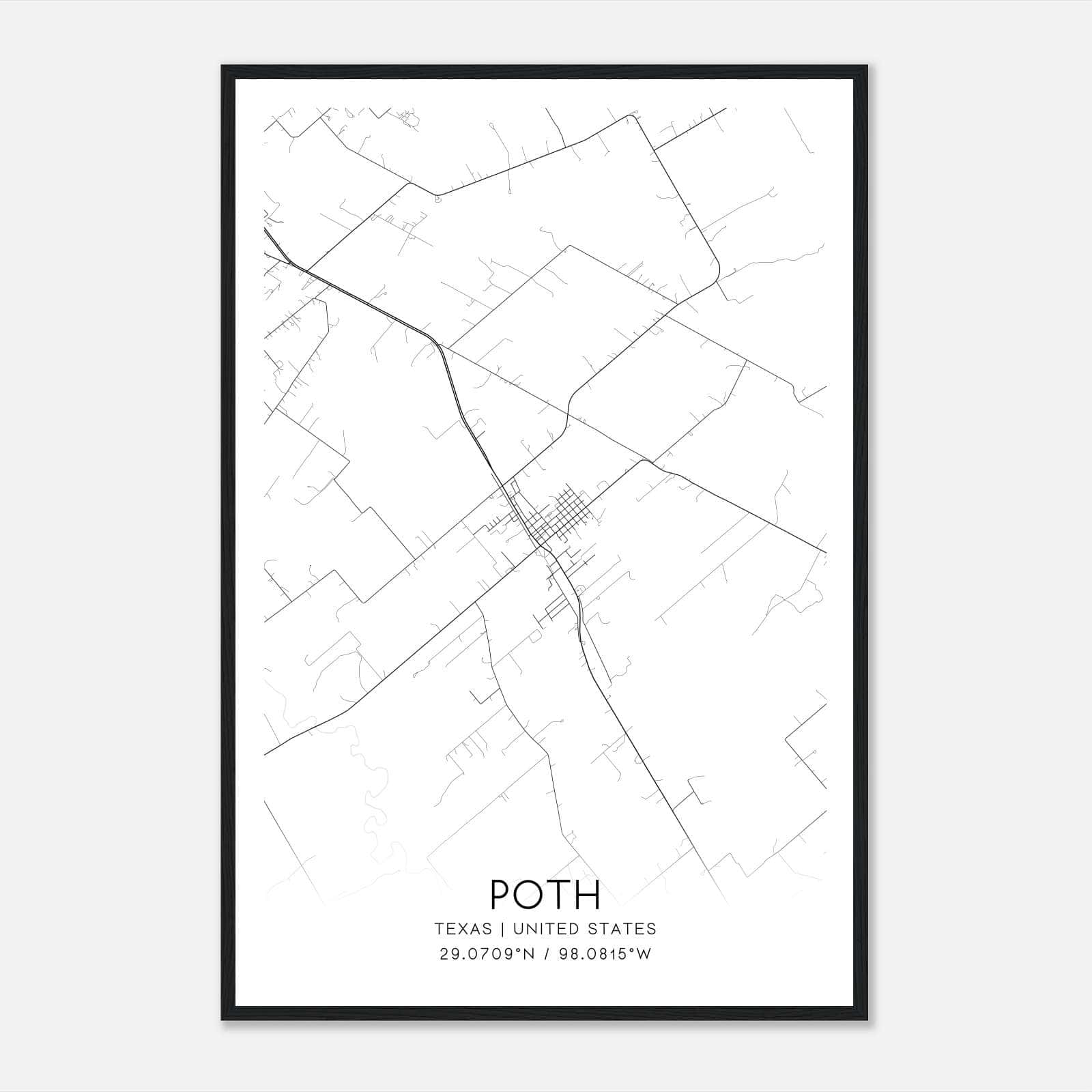 Poth Texas Map Poster, Modern Home Decor Wall Art Print - Custom Maps ...