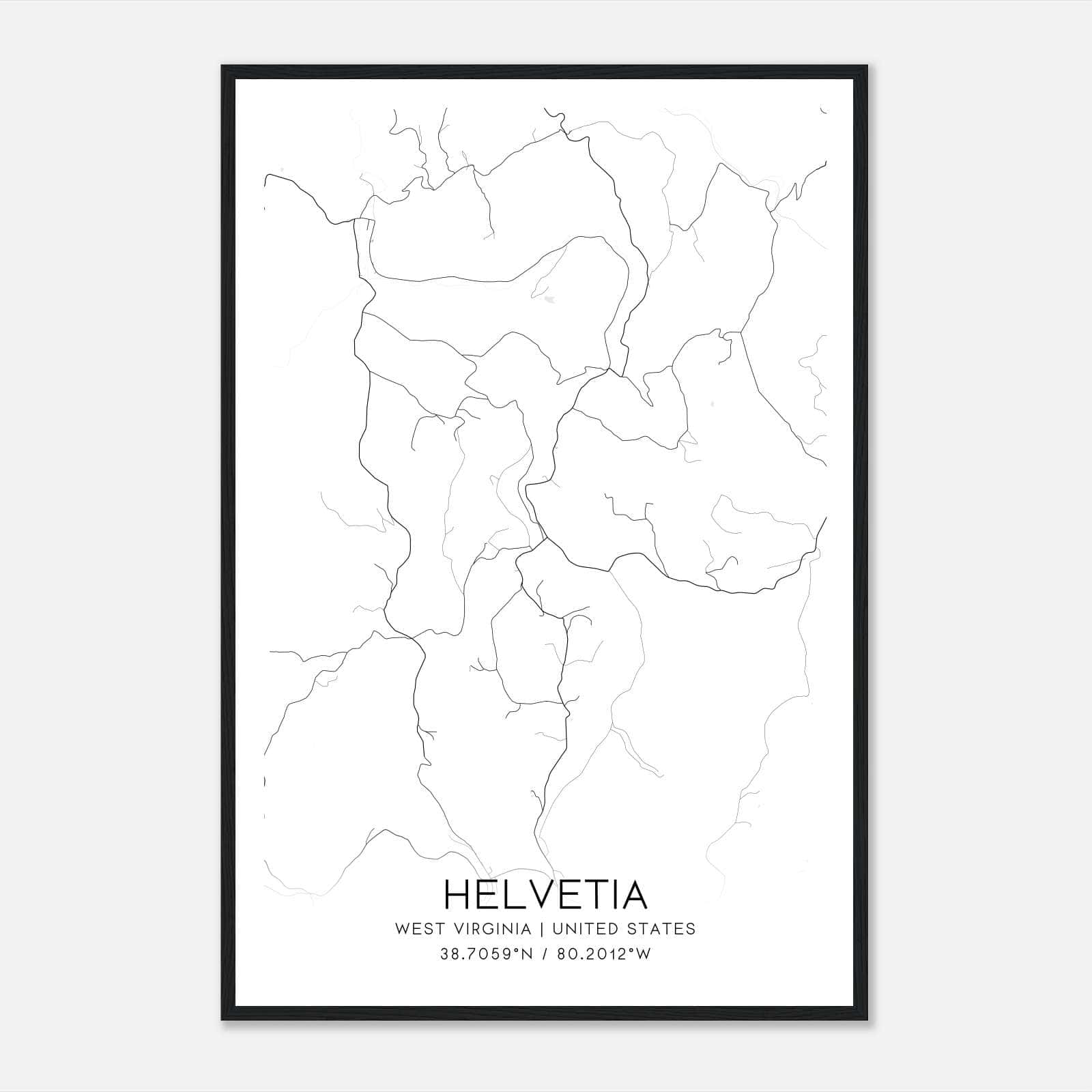 Helvetia West Virginia Map Poster, Modern Home Decor Wall Art Print ...