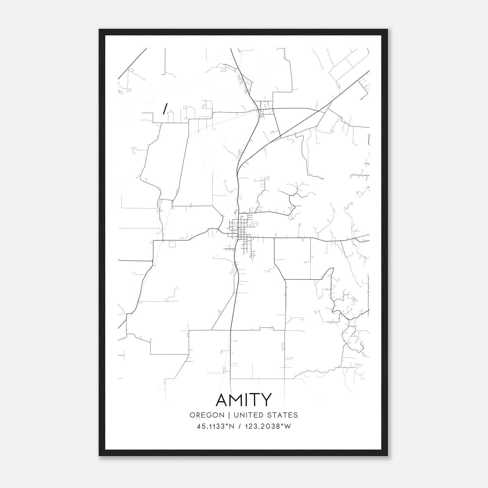 Amity Oregon Map Poster, Modern Home Decor Wall Art Print - Custom Maps ...