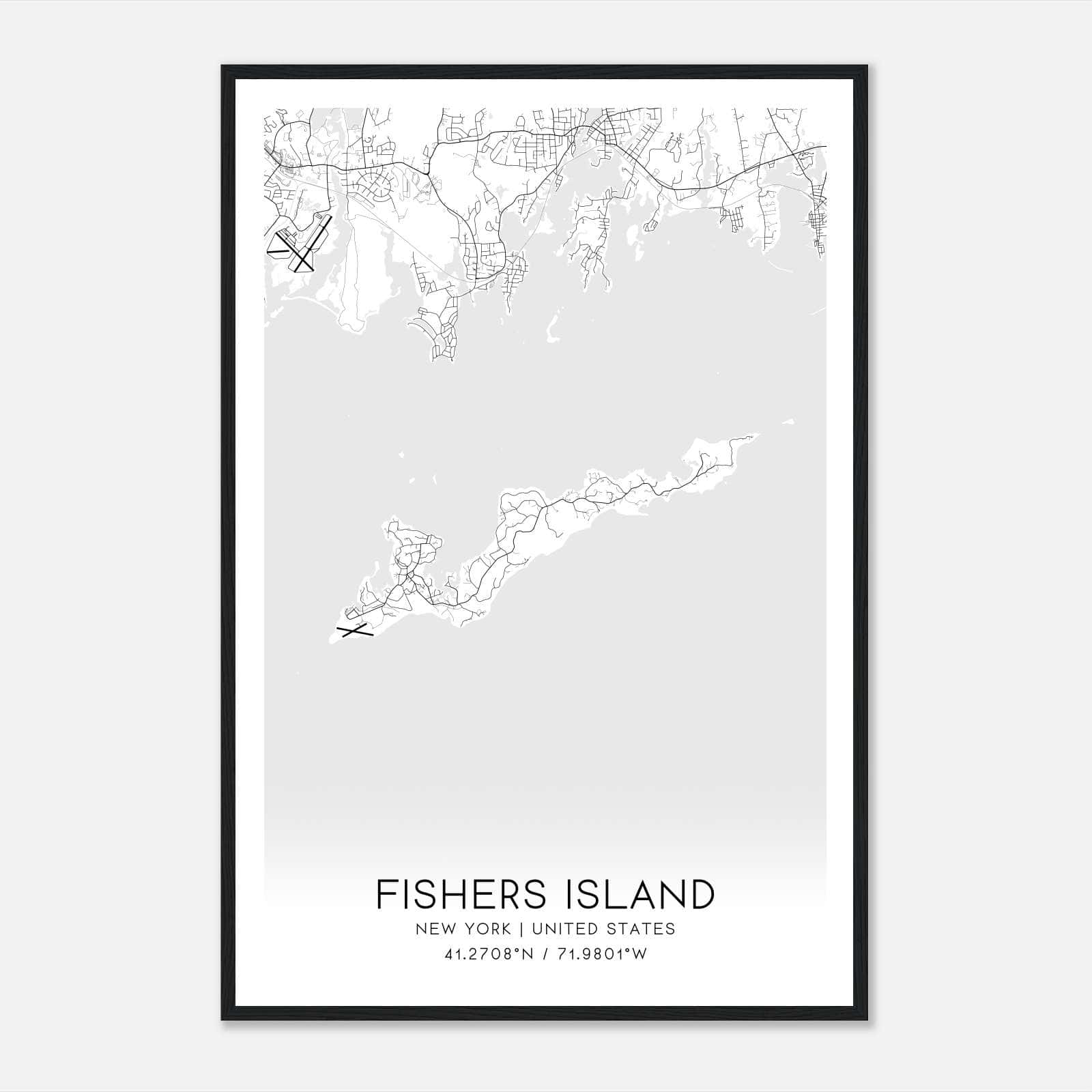 Fishers Island New York Map Poster, Modern Home Decor Wall Art Print ...