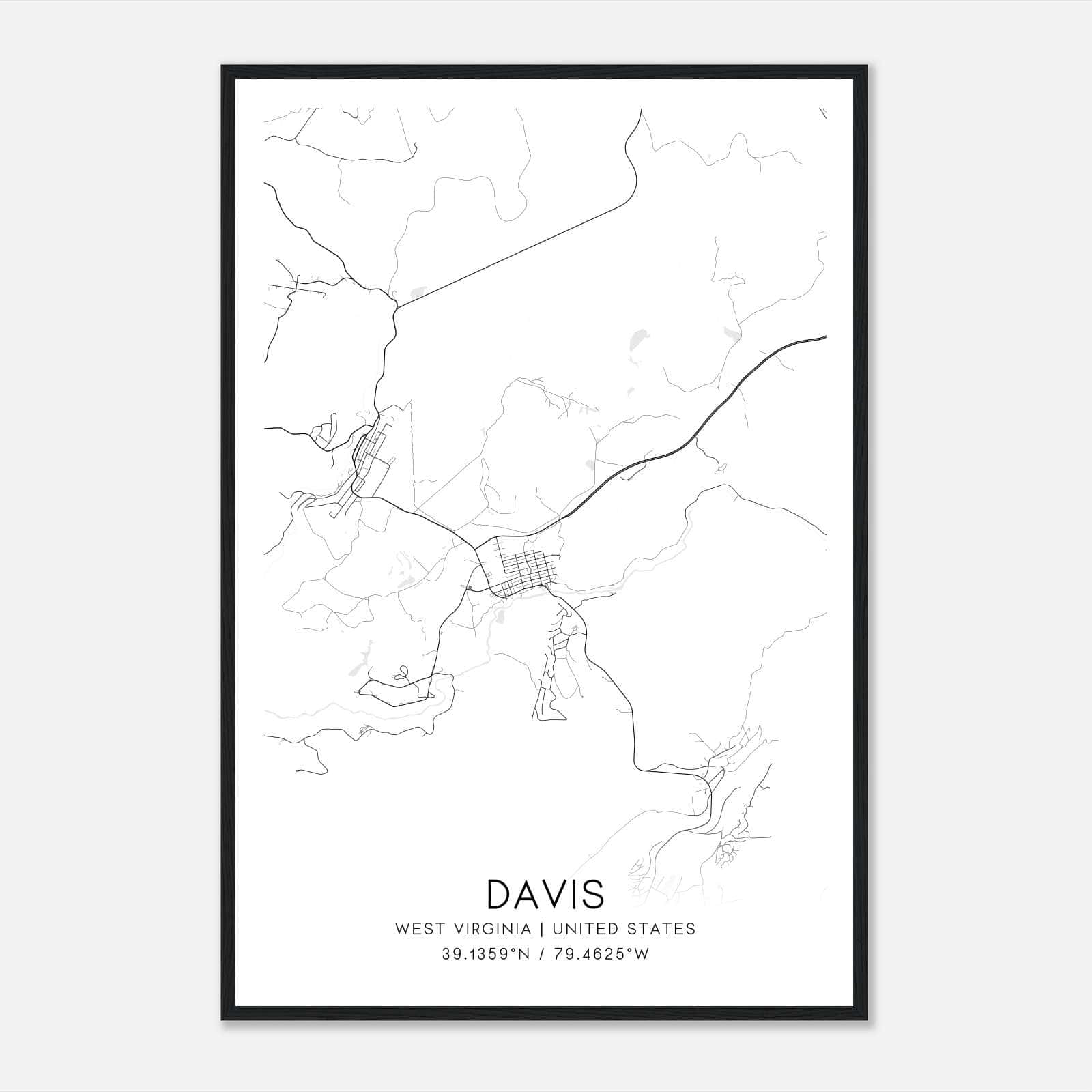Davis West Virginia Map Poster, Modern Home Decor Wall Art Print ...