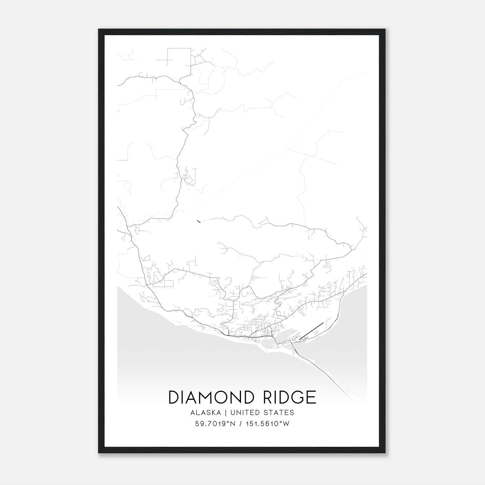 Diamond Ridge Alaska Map Poster, Modern Home Decor Wall Art Print ...
