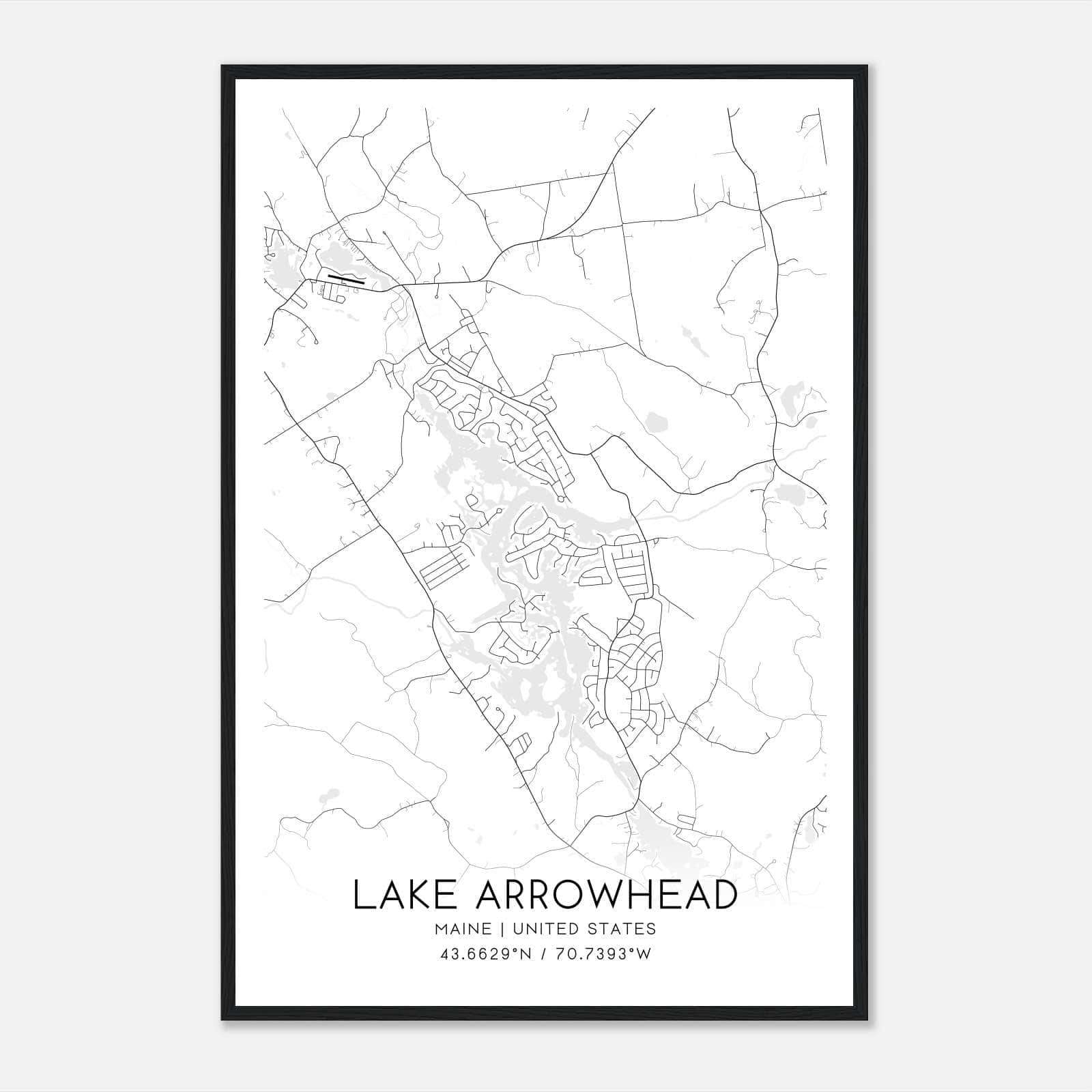 Lake Arrowhead Maine Map Poster, Modern Home Decor Wall Art Print ...