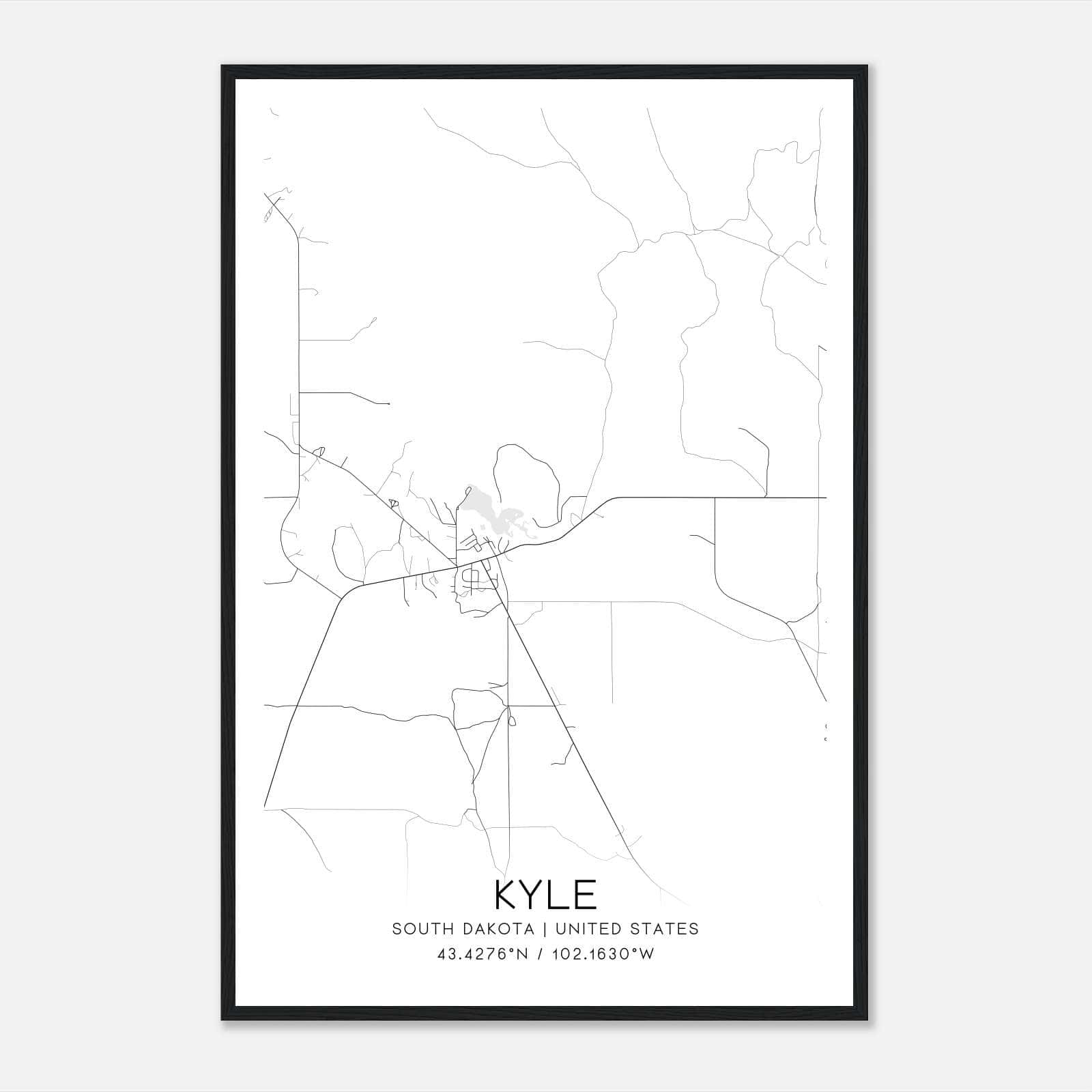 Kyle South Dakota Map Poster, Modern Home Decor Wall Art Print - Custom ...
