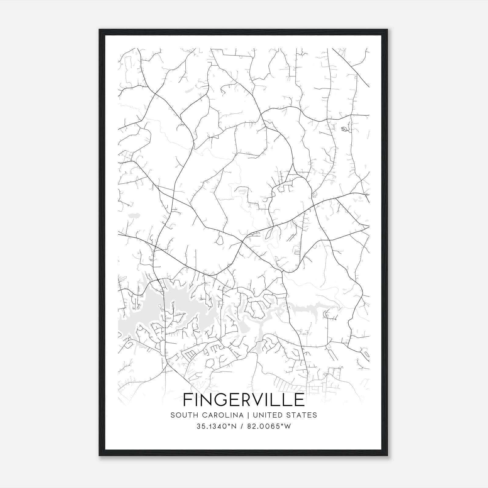 Fingerville South Carolina Map Poster, Modern Home Decor Wall Art Print ...