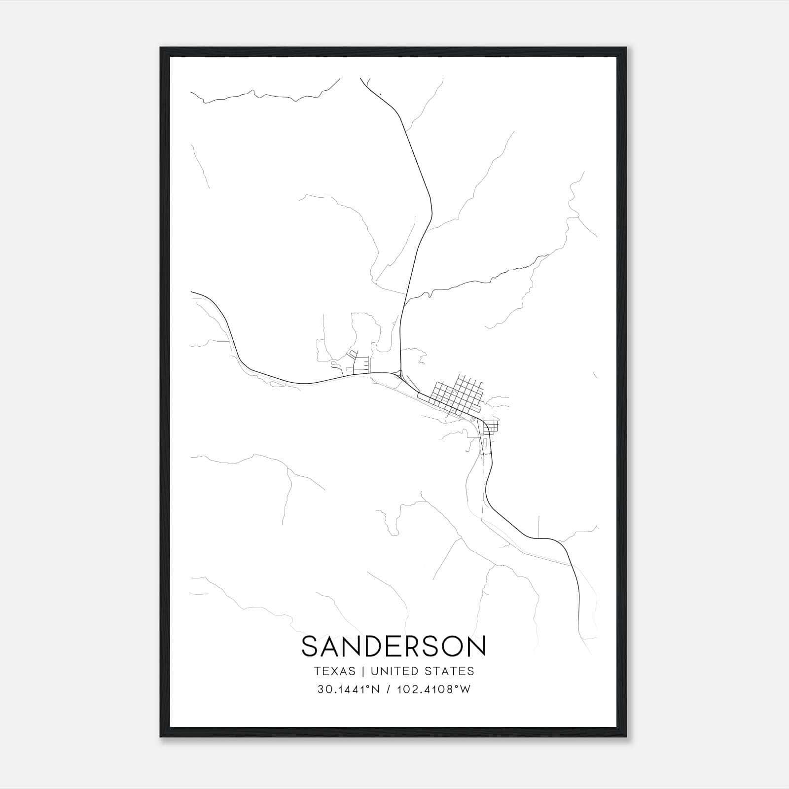Sanderson Texas Map Poster, Modern Home Decor Wall Art Print - Custom ...