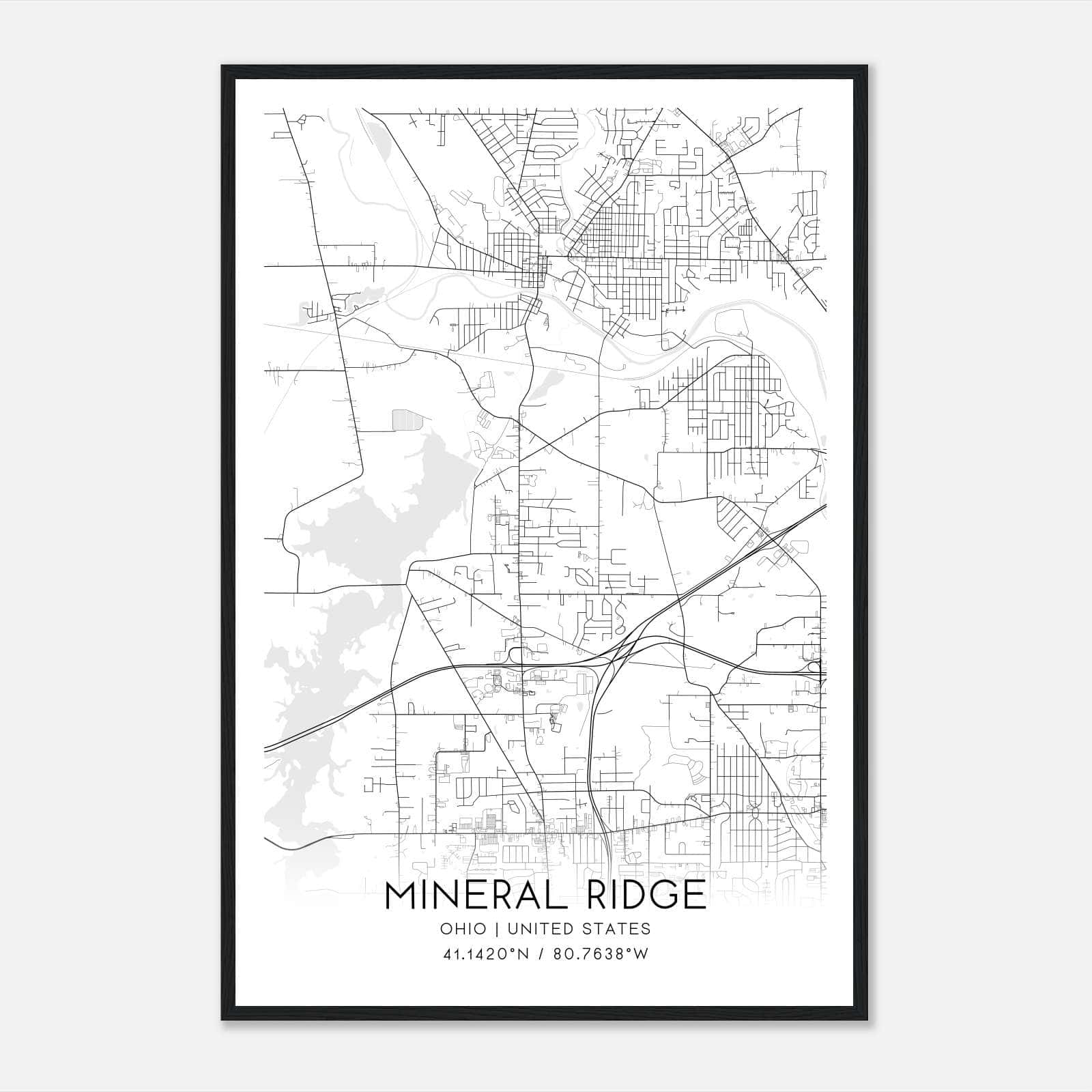 Mineral Ridge Ohio Map Poster, Modern Home Decor Wall Art Print ...